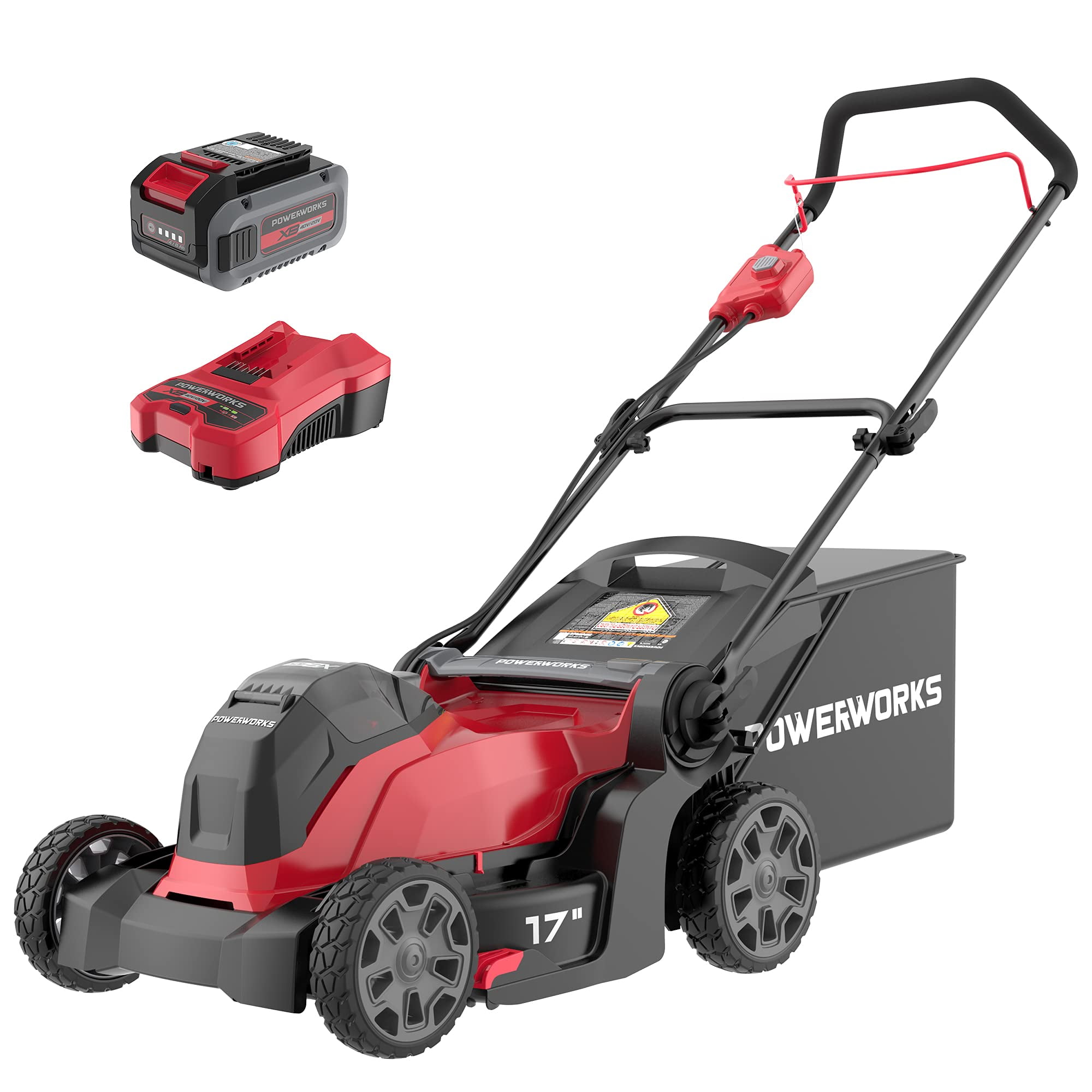 POWERWORKS 40V 17 inch Electric Powered Cordless Lawn Mower with 4.0 Ah ...