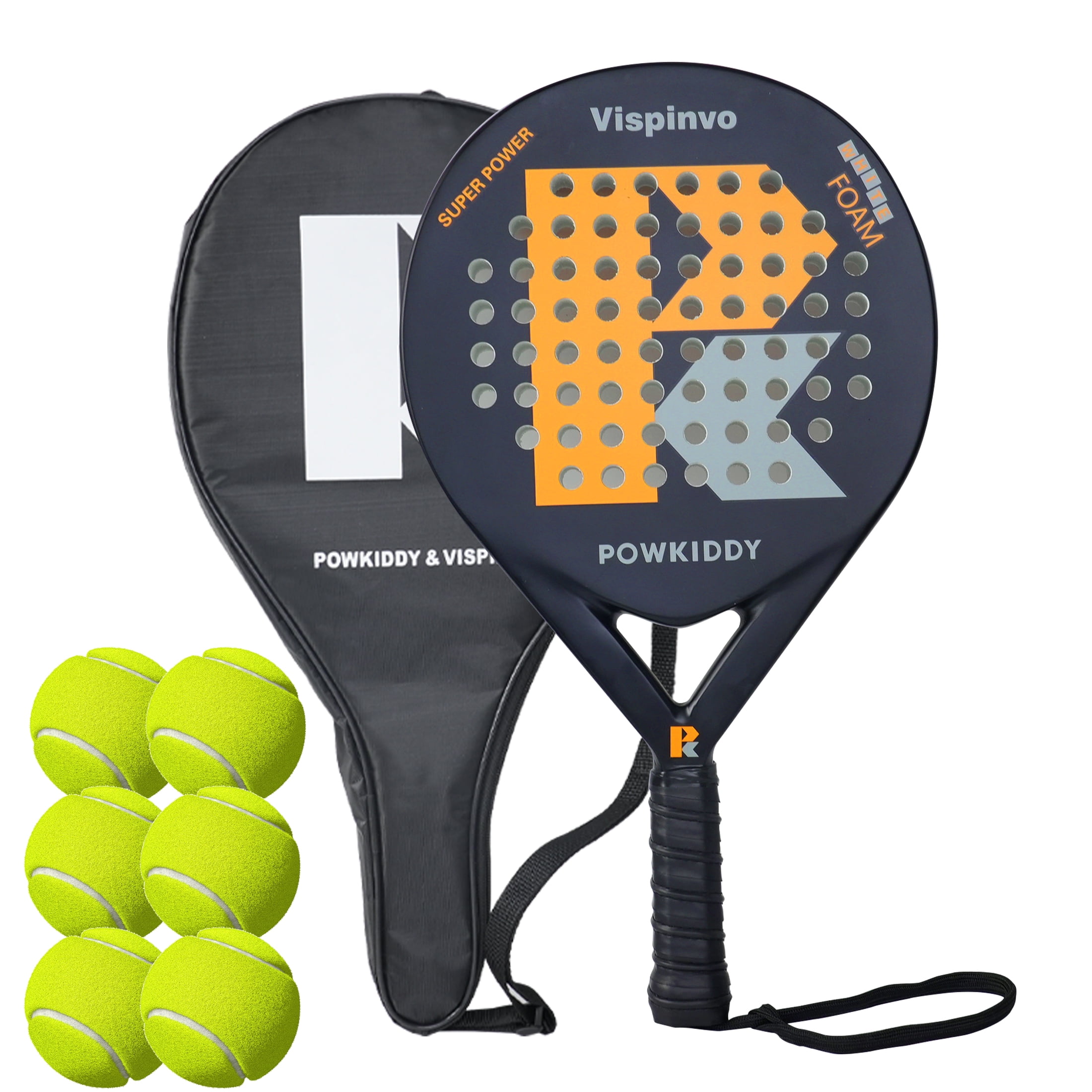 POWKIDDY Padel Racket Carbon Fiber Surface with EVA Memory Flex Foam ...