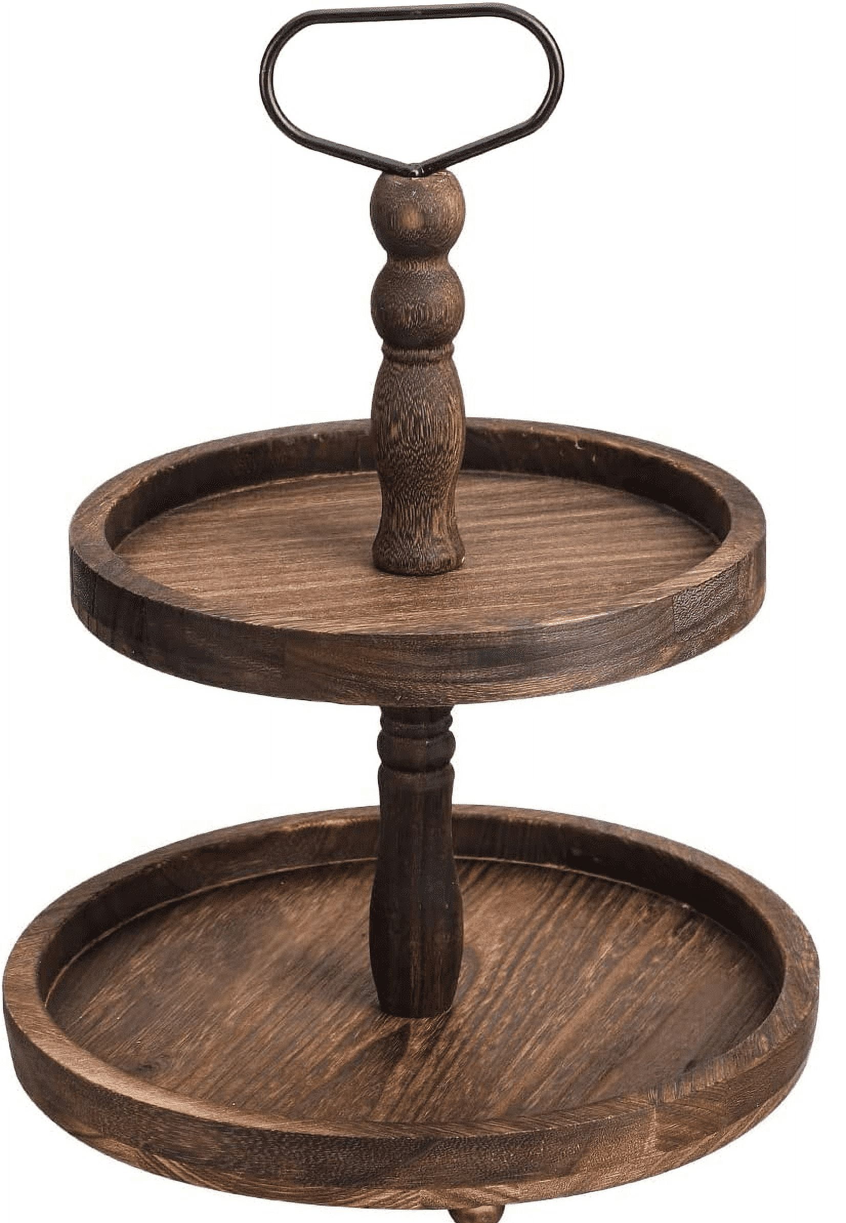 DEFNES 2 Tiered Tray Stand, Farmhouse Tiered Tray Stand with Metal ...