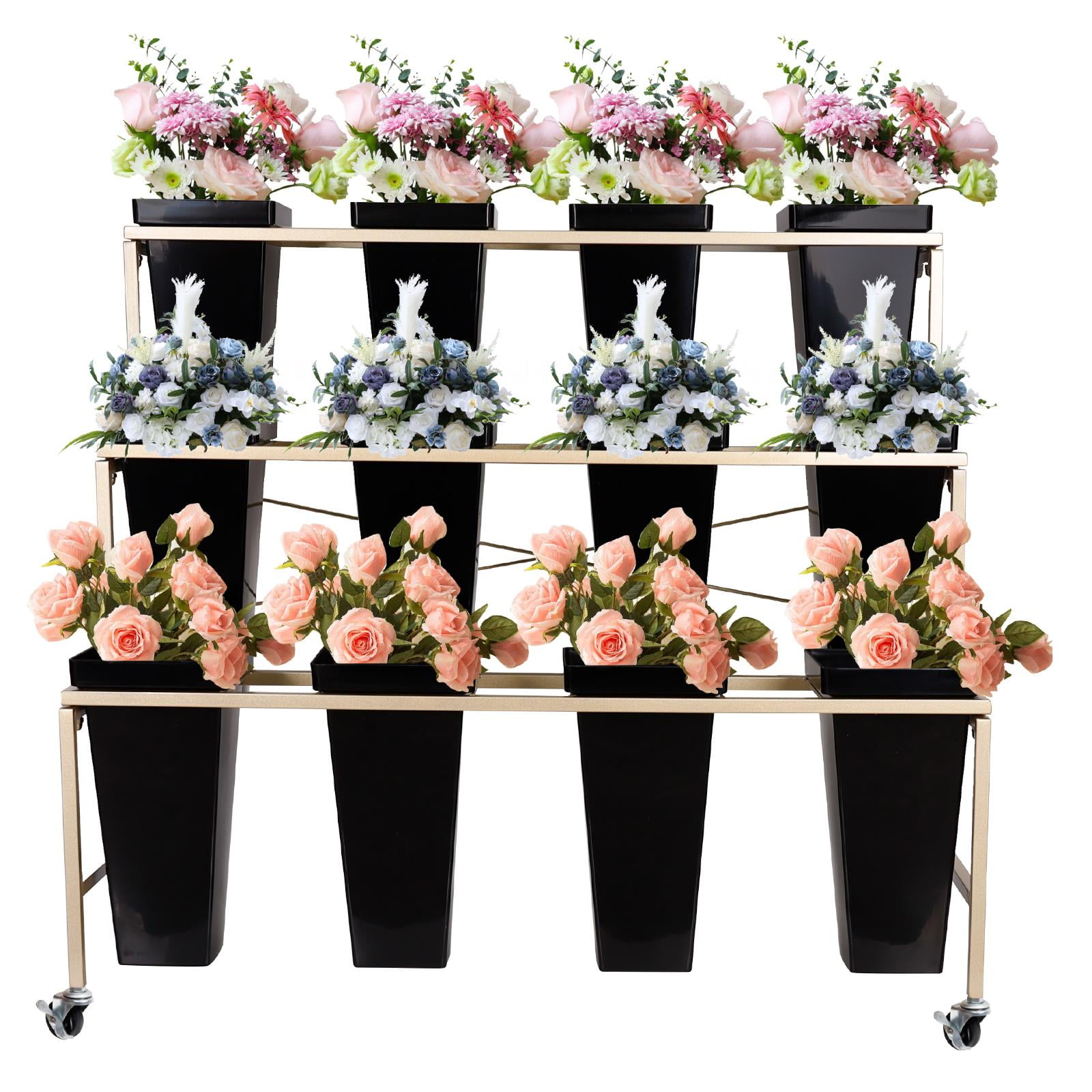 POWKOL 3 Layers Wrought Iron Plant Stand, 35.4 Inch Movable Flower ...