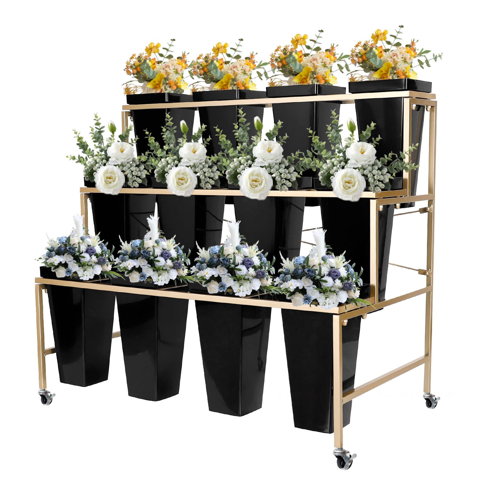 POWKOL 3 Layers Wrought Iron Plant Stand, Movable Flower Display Rack ...
