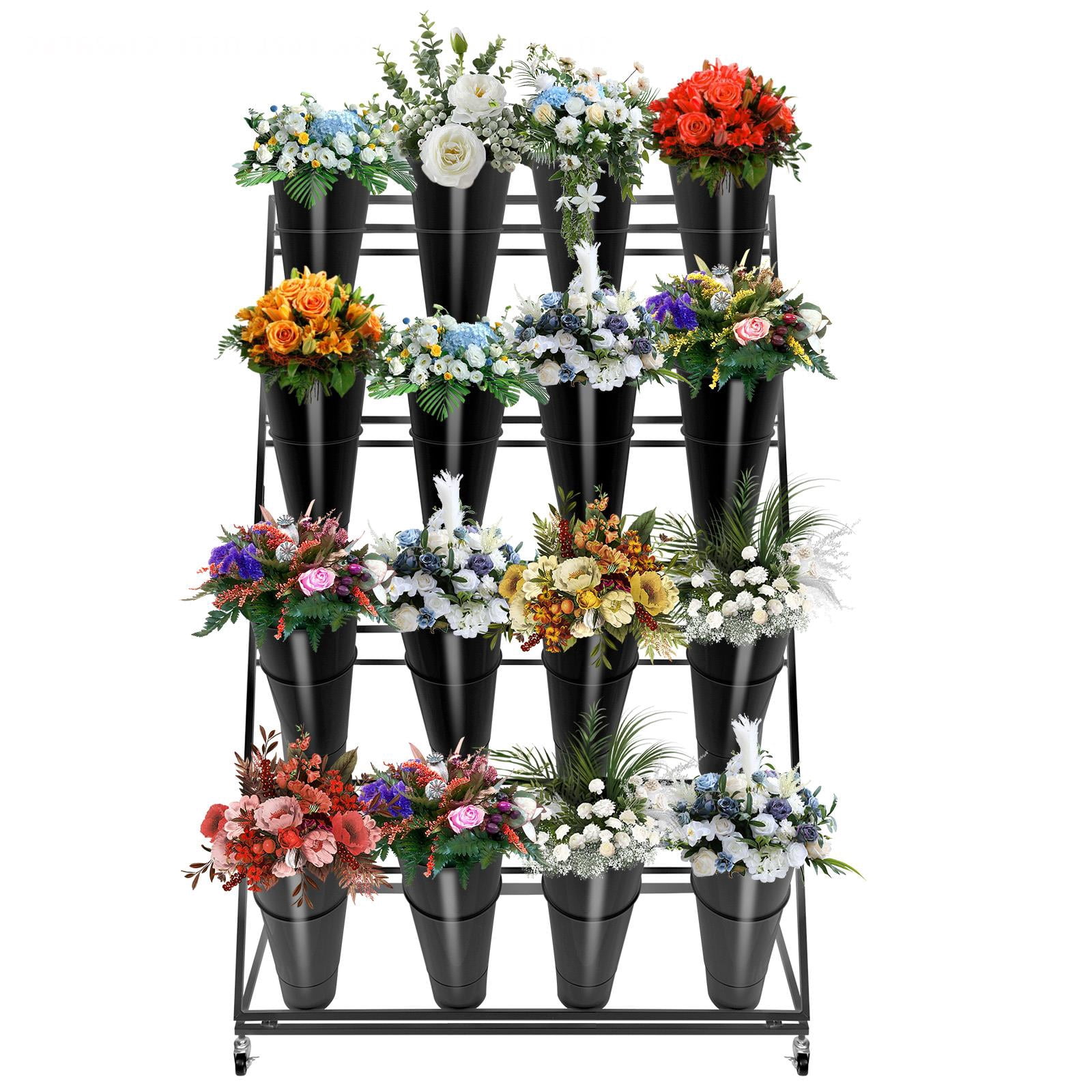 POWKOL 4 Layers Black Plant Shelf with 16 Black Round Buckets, 59 Inch ...