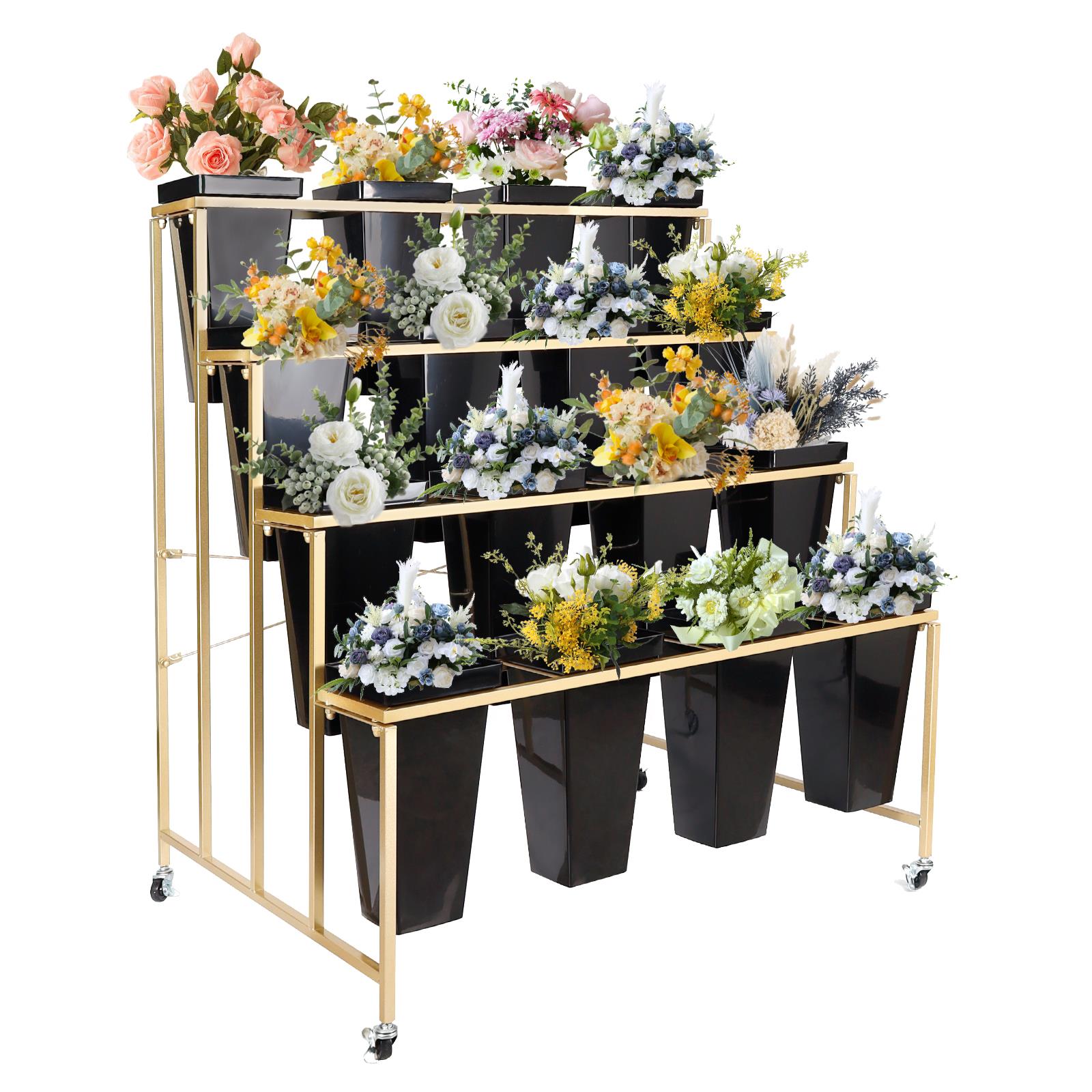 POWKOL 4 Layers Wrought Iron Plant Rack, Movable Flower Display Shelf ...