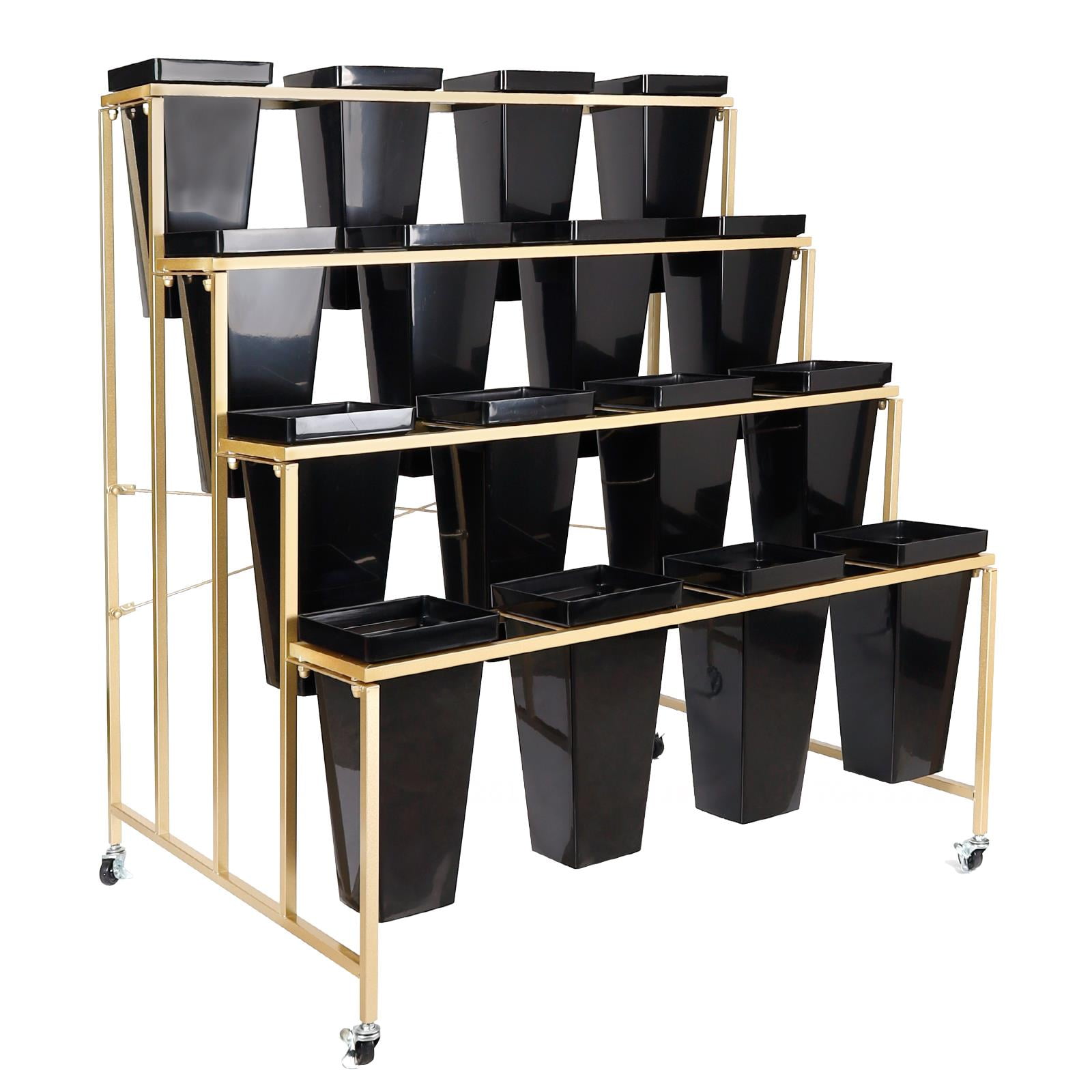 POWKOL 4 Layers Wrought Iron Plant Shelf, Movable Flower Display Stand ...