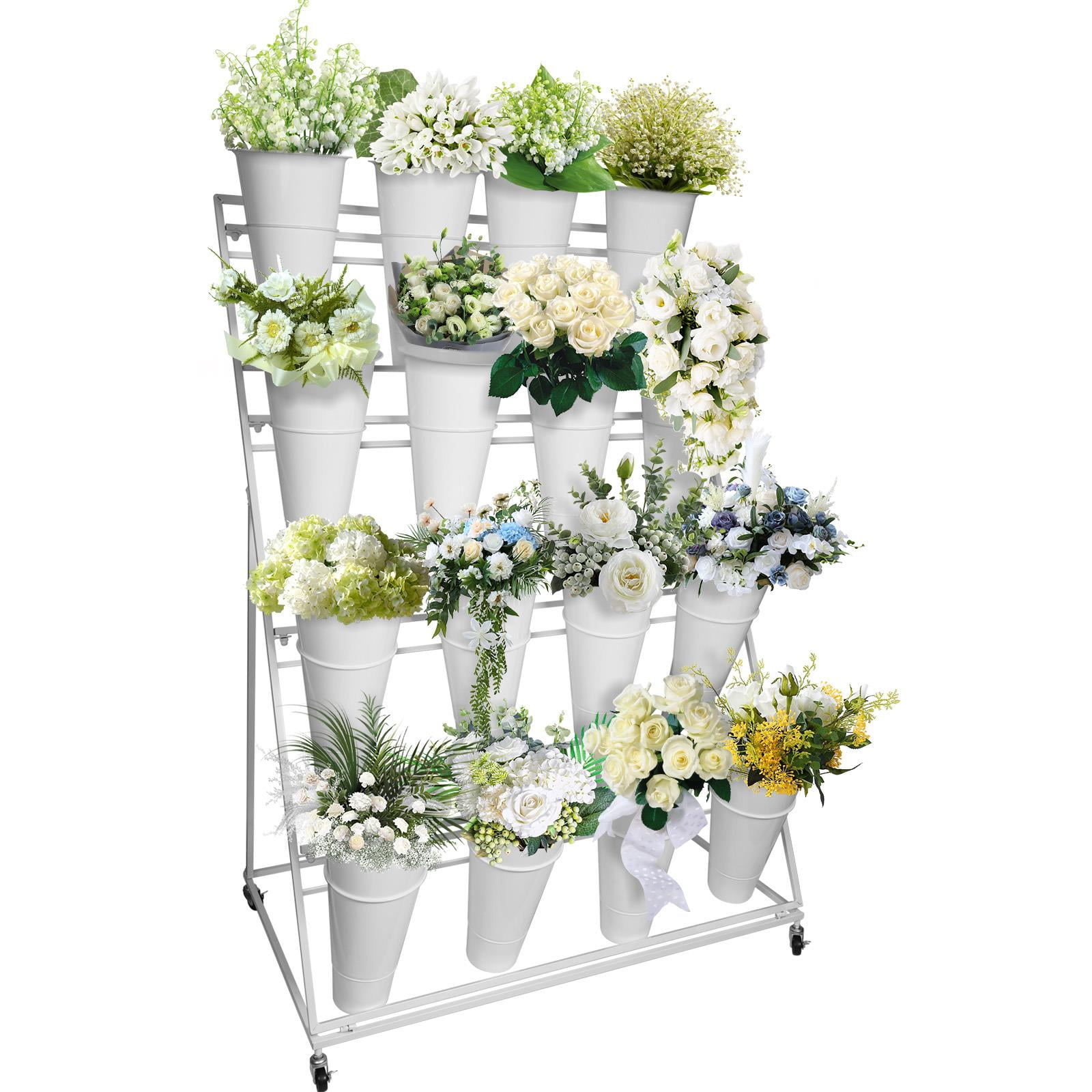 POWKOL 4 Layers Wrought Iron Plant Shelf, Movable Flower Display Stand ...