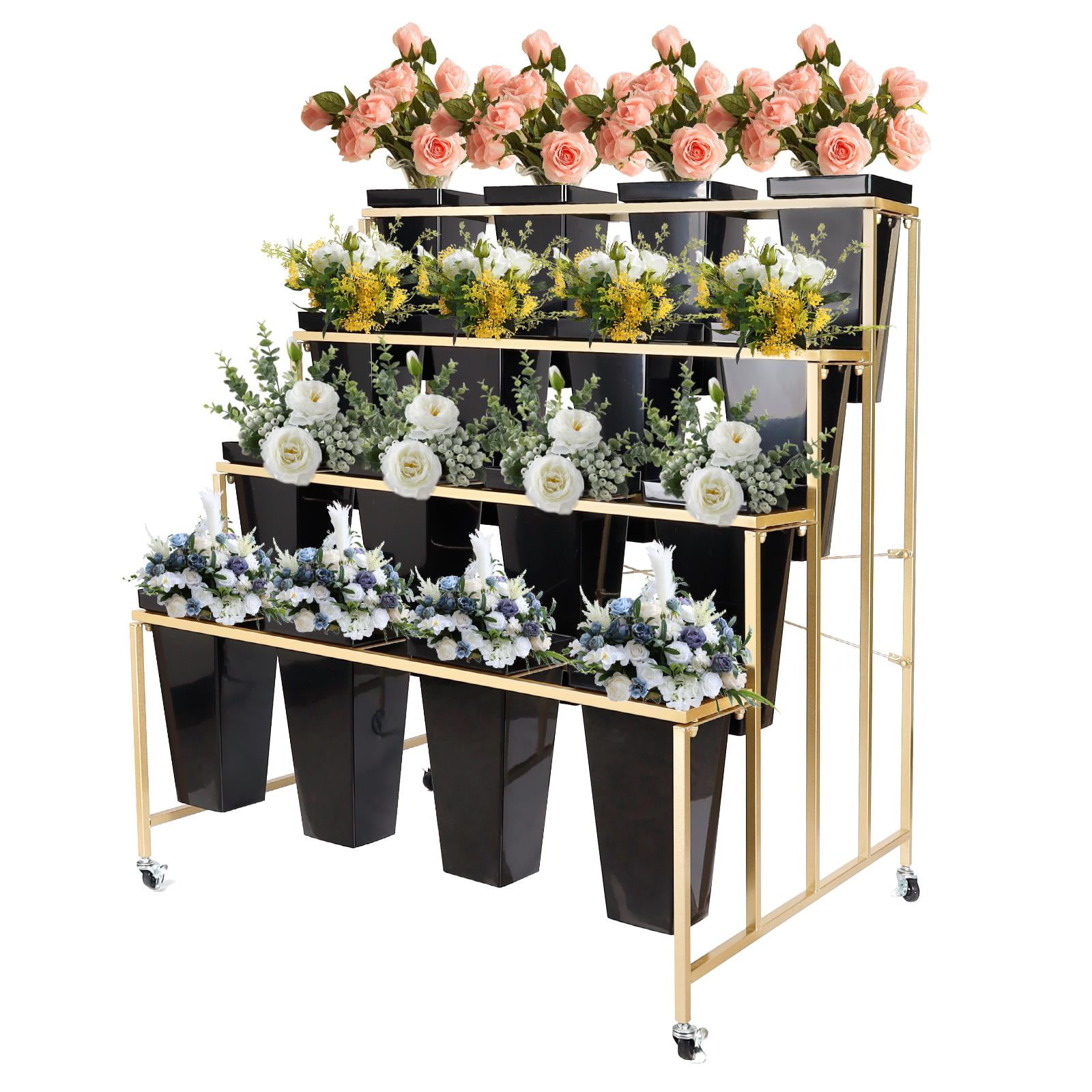 POWKOL 4 Layers Wrought Iron Plant Stand, Movable Flower Display Rack ...
