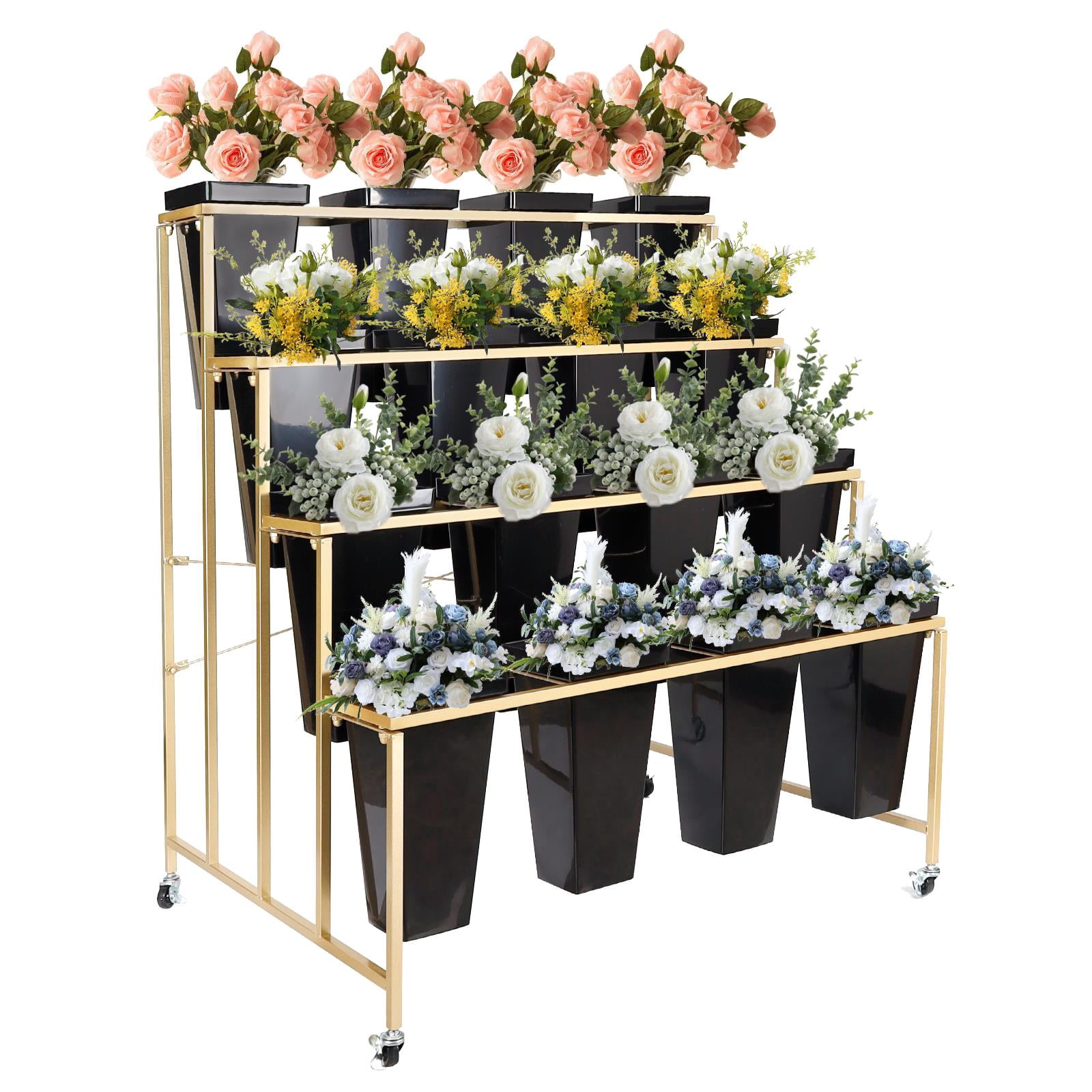 POWKOL 4 Layers Wrought Iron Plant Stand with 4 Wheels, 44.8 Inch ...