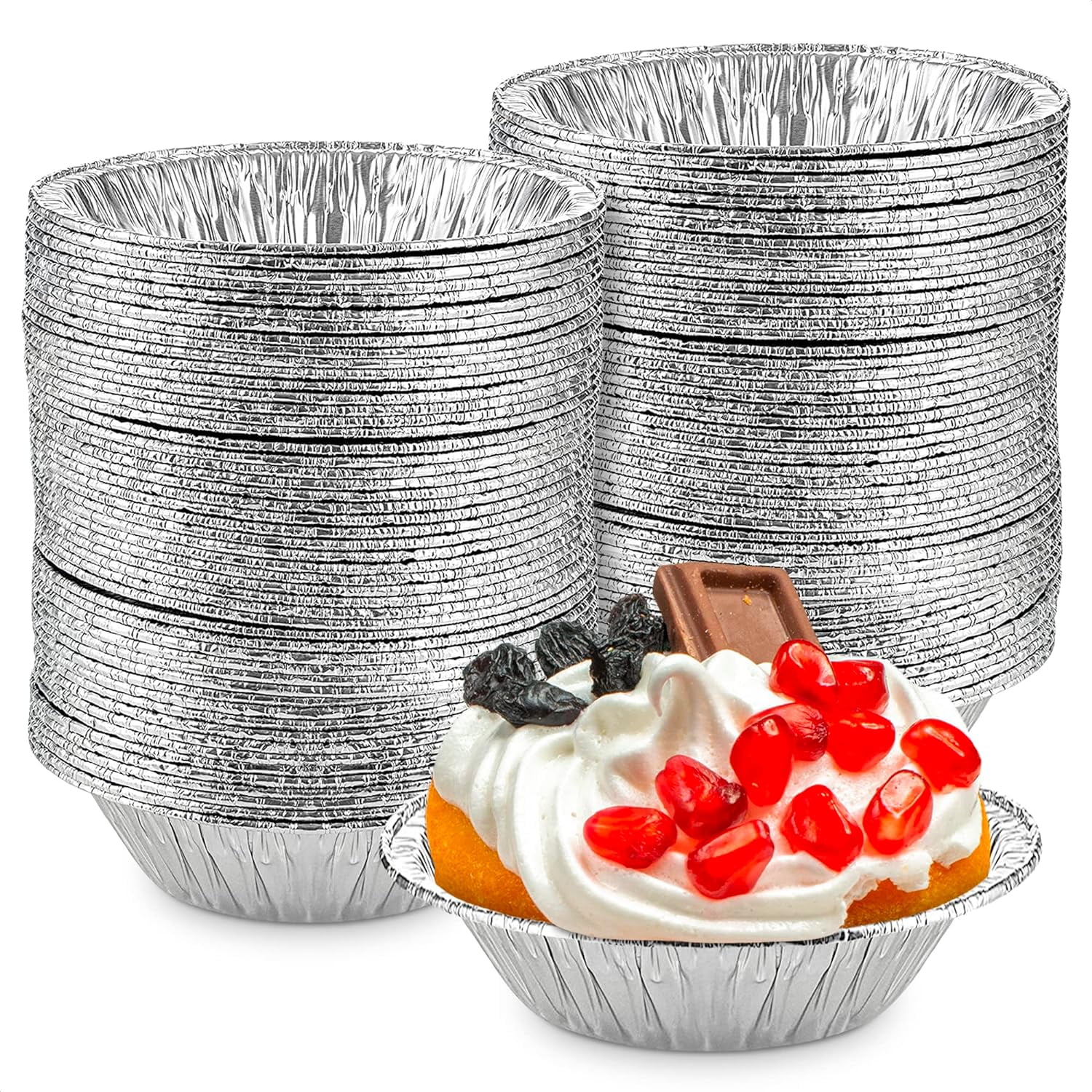 POWKOL Aluminum Foil Tart Pan 100 Pcs Disposable Mini Pie Tins Round ...