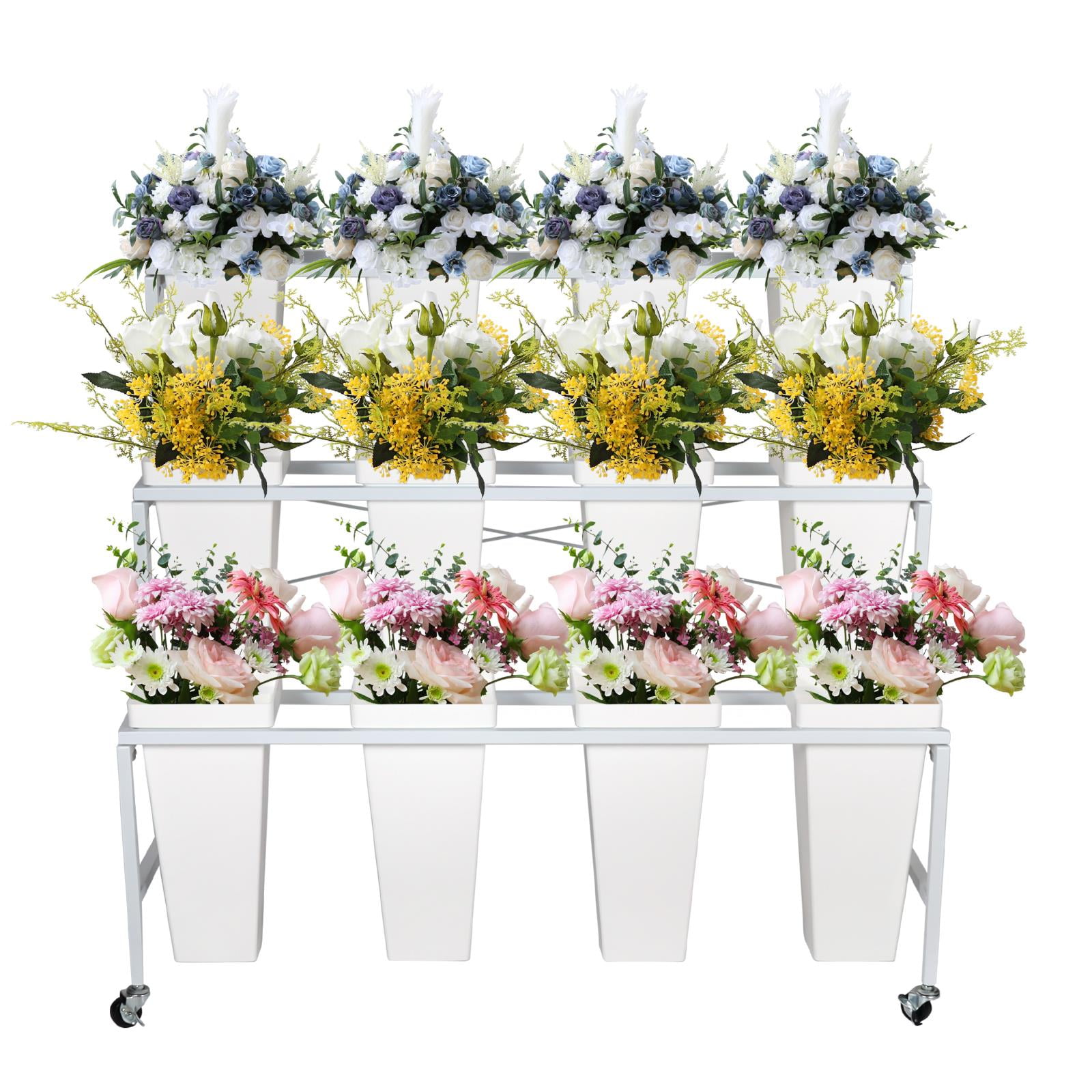 POWKOL Wrought Iron Plant Stand, 3 Layers Movable Flower Display Rack ...