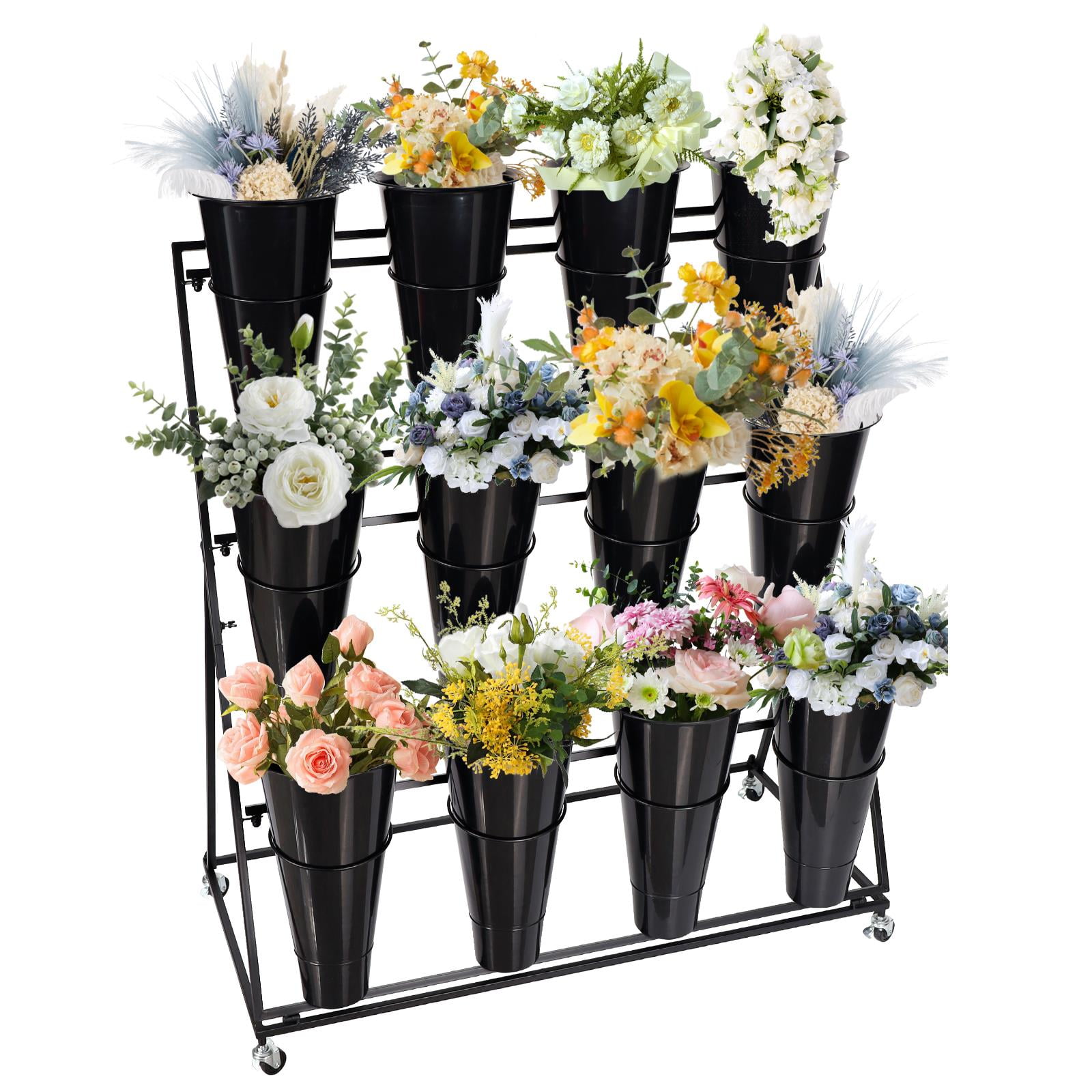 POWKOL Plant Stand, 3 Tiers Flower Display Rack with 12 Black Round ...