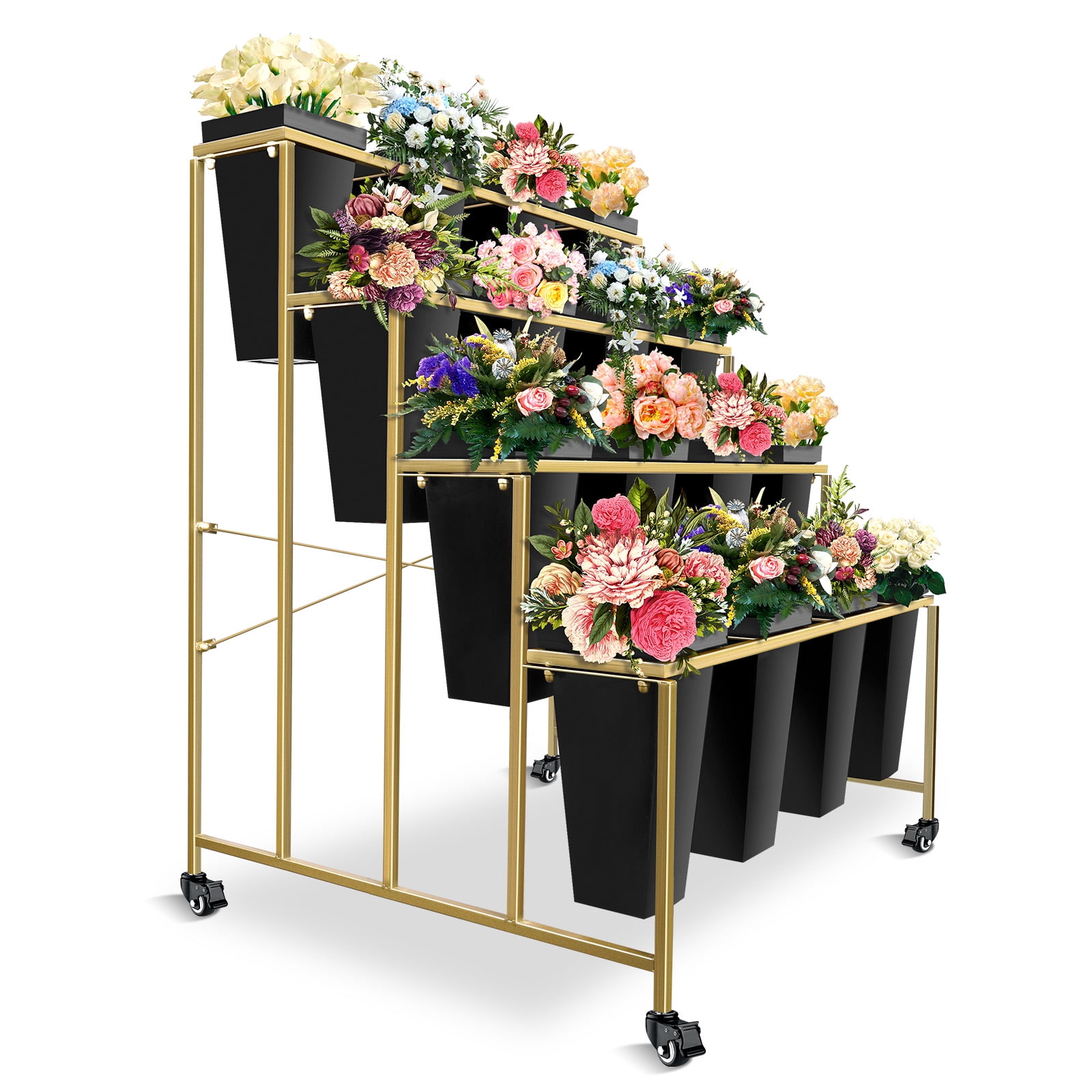POWKOL Plant Stand With 16-Bucket, 4-Layer Metal Flower Display Stand ...