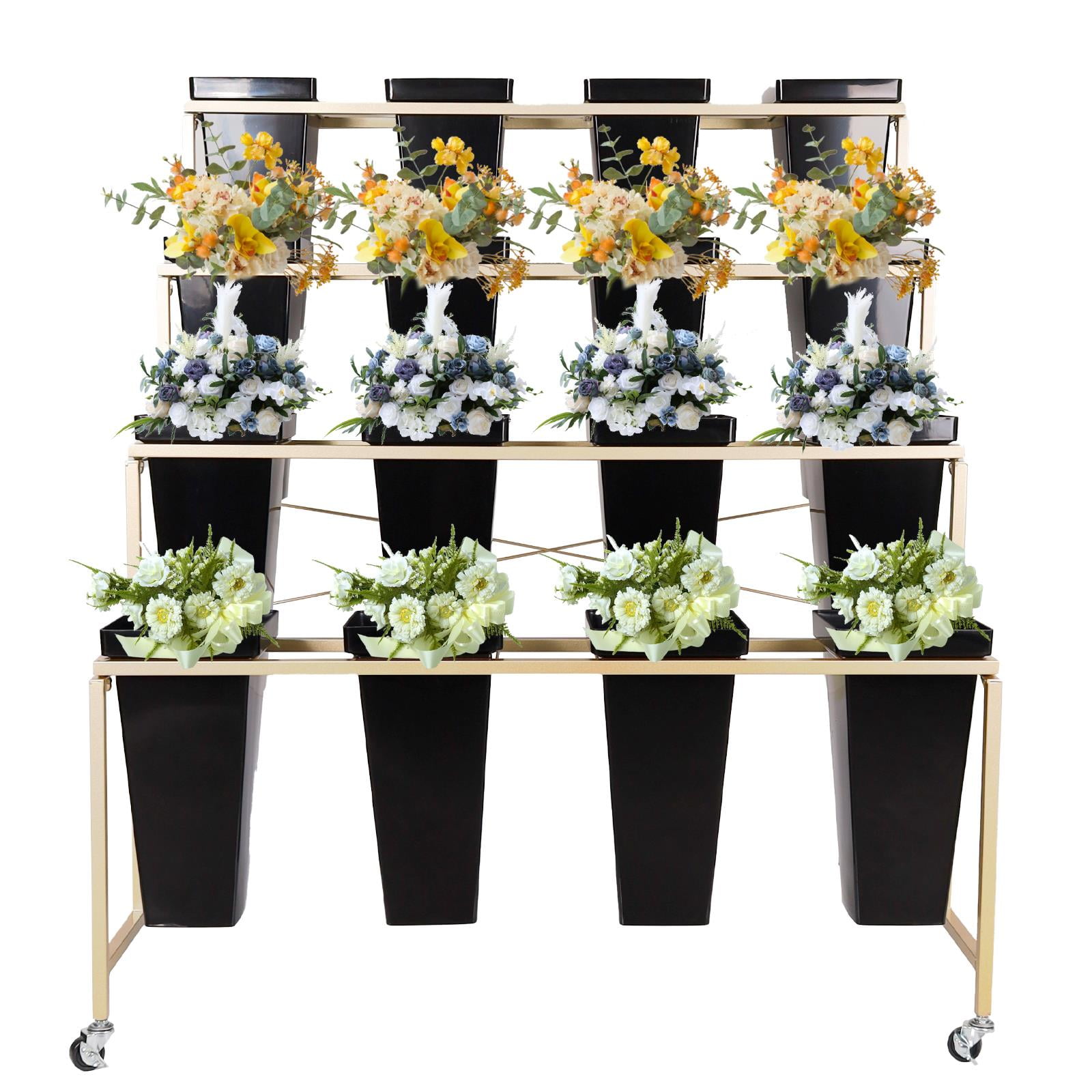 POWKOL Wrought Iron Plant Rack, 4 Layers Movable Flower Display Shelf ...