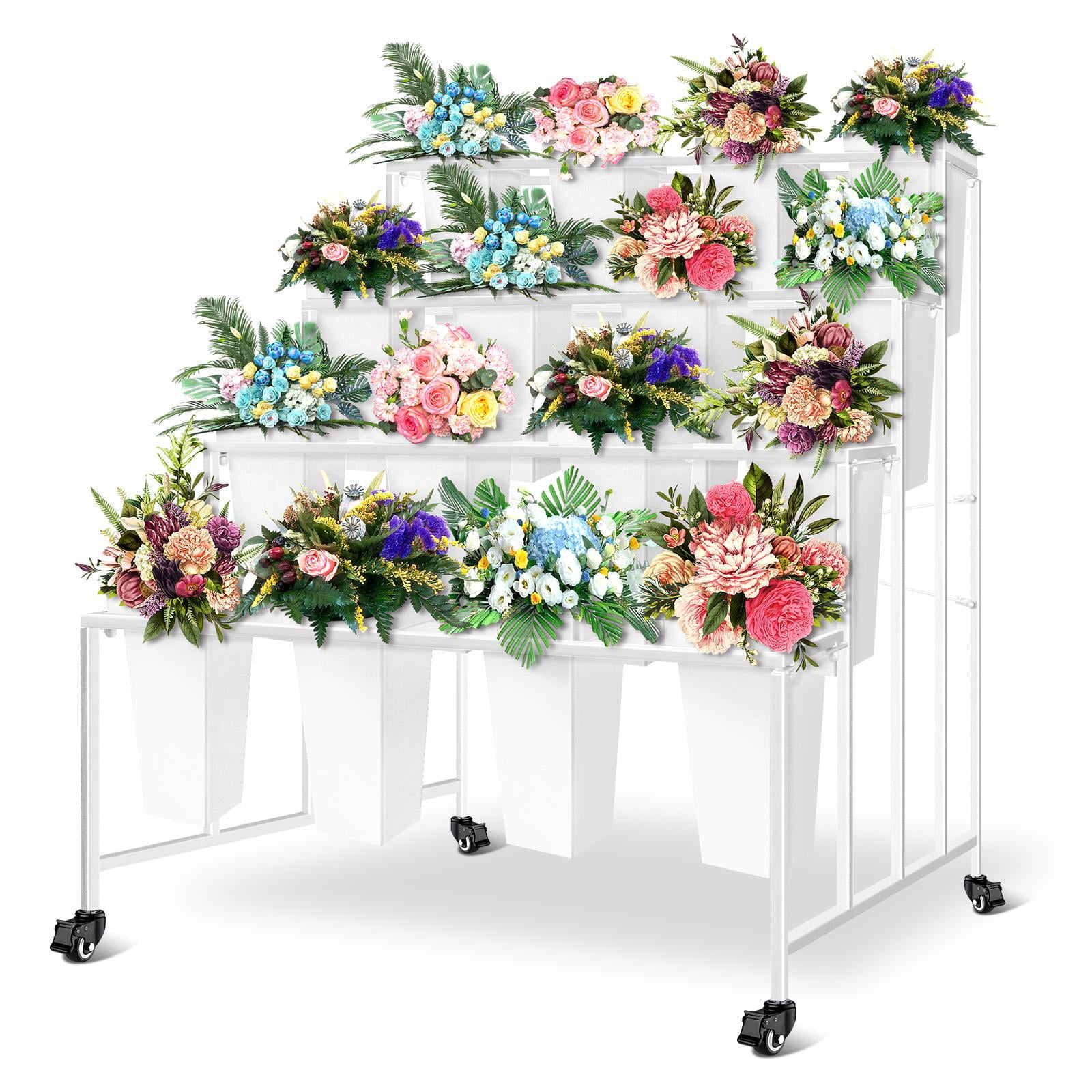 POWKOL Wrought Iron Plant Shelf, 4 Layers Movable Flower Display Stand ...