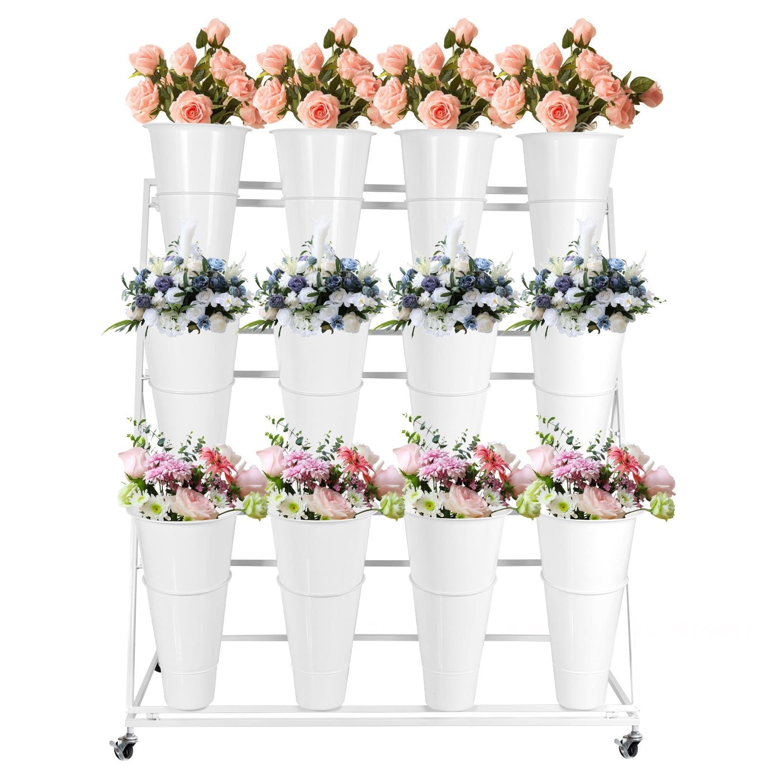 POWKOL Wrought Iron Plant Stand, 3 Layers Movable Flower Display Rack ...