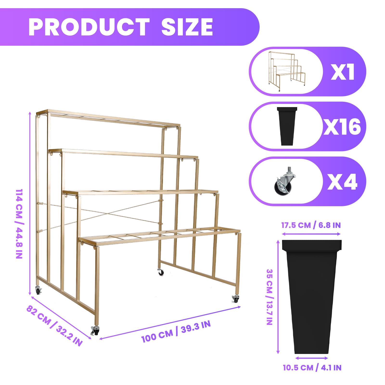 POWKOL Wrought Iron Plant Stand, 4 Layers Movable Flower Display Rack ...
