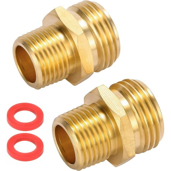 POWSDC-2 Pack 3/4" GHT to 1/2" NPT Male Connector, Brass Garden Hose ...