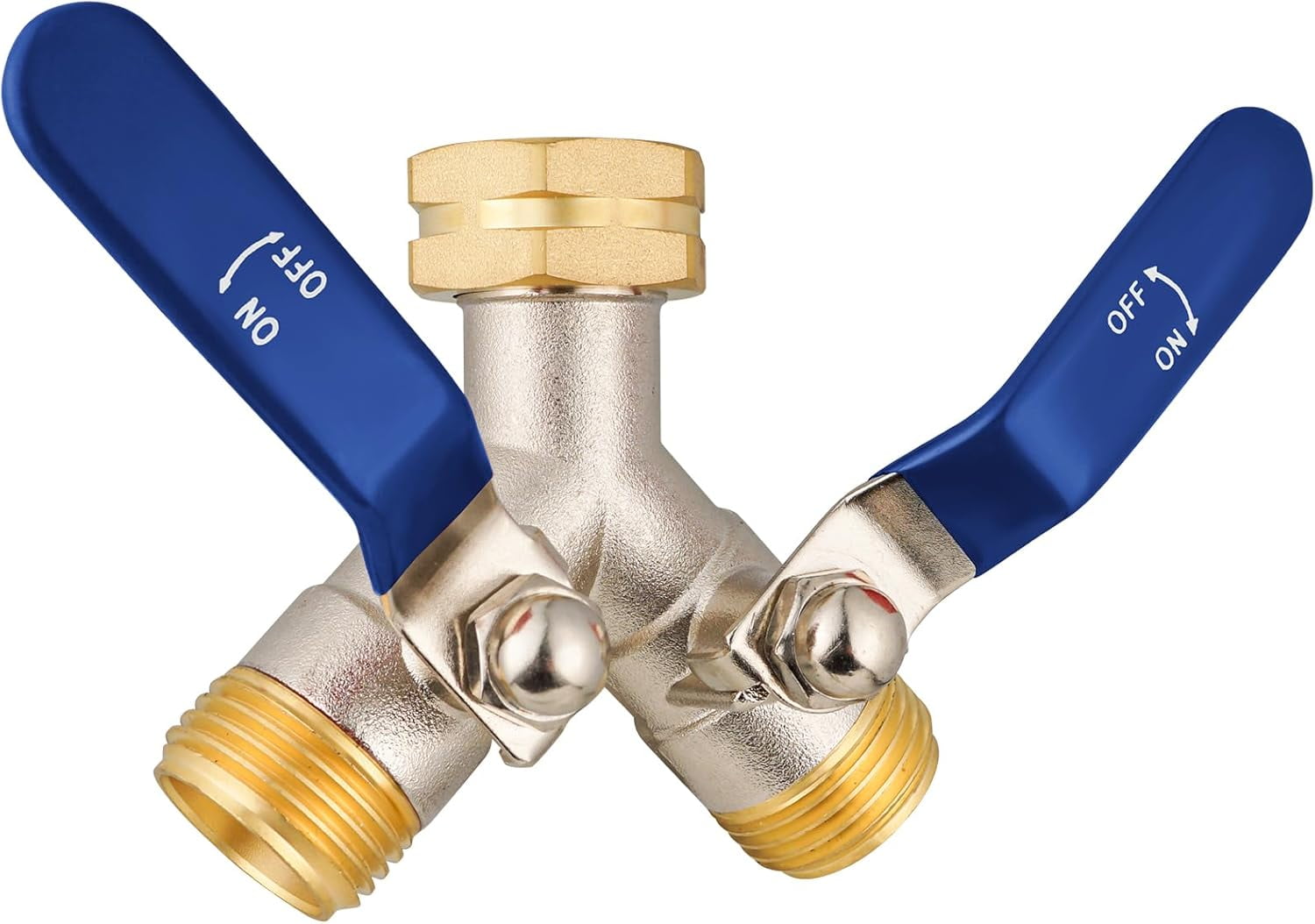 POWSDC-2 Way Hose Splitter, Brass High Flow Garden Hose Splitter Heavy ...