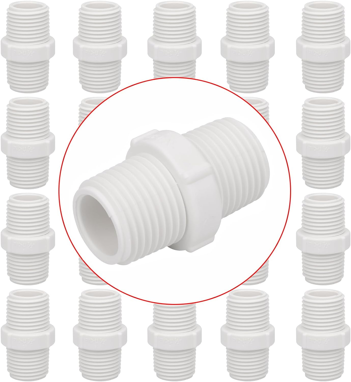 POWSDC-20Pack 1/2 Inch PVC Nipple Coupling Adapter Connector (Male x ...