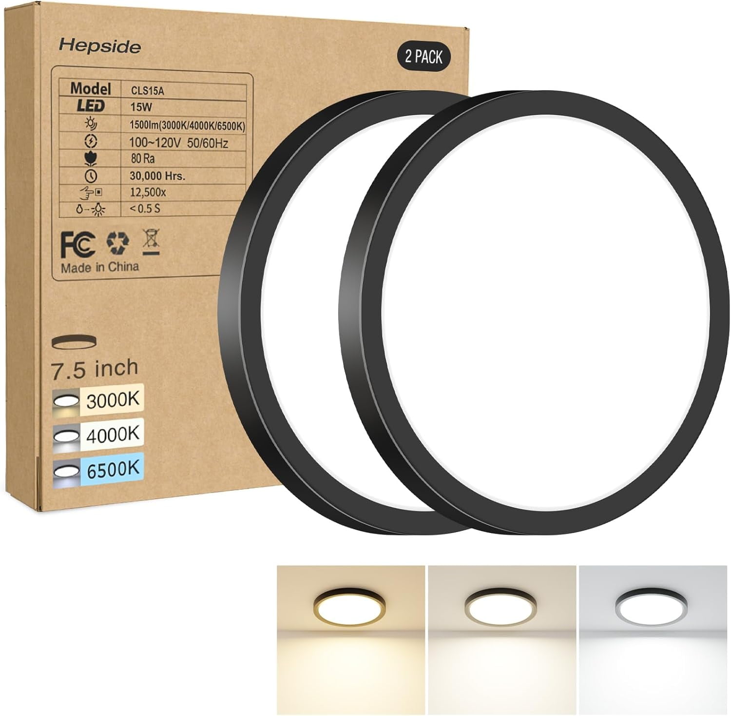 POWSDC-2PACK LED Flush Mount Ceiling Light - 3CCT Selectable 3000K ...