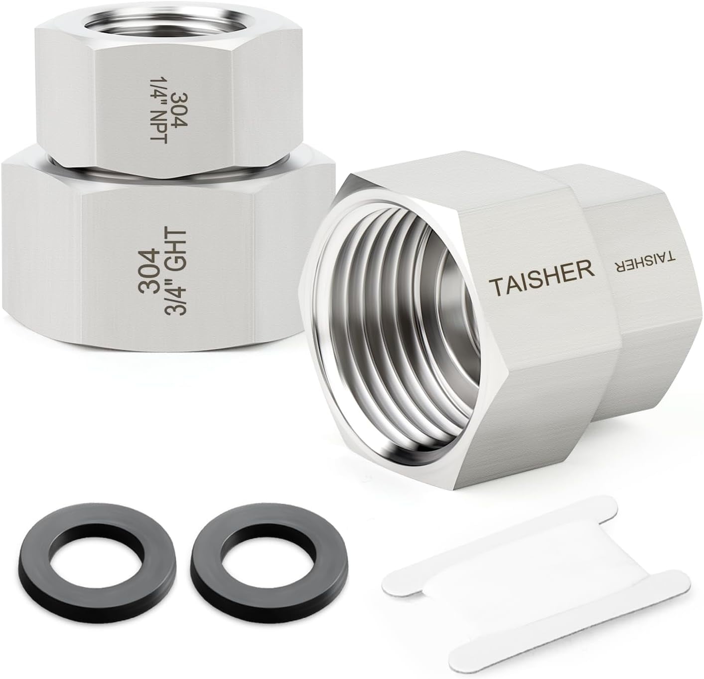 POWSDC-2PCS 304 Stainless Steel Garden Hose Adapter, 3/4" GHT Female x ...