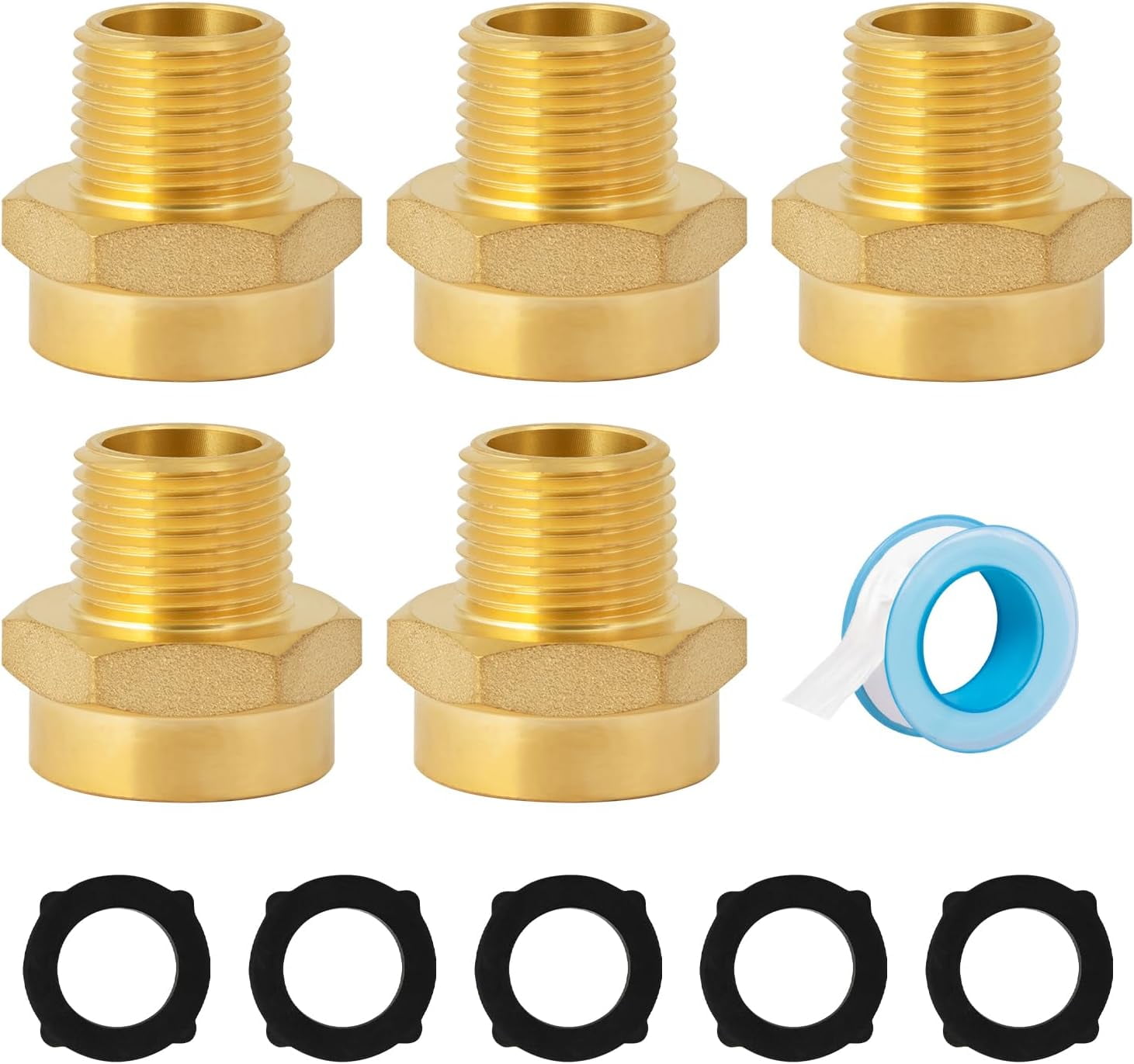 POWSDC-5 Pack 3/4" GHT Female x 1/2" NPT Male Garden Hose Adapters, GHT ...