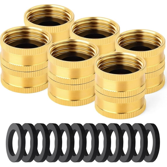 POWSDC-6 Packs Brass 3/4" Female GHT Hose Connectors, Double Female ...