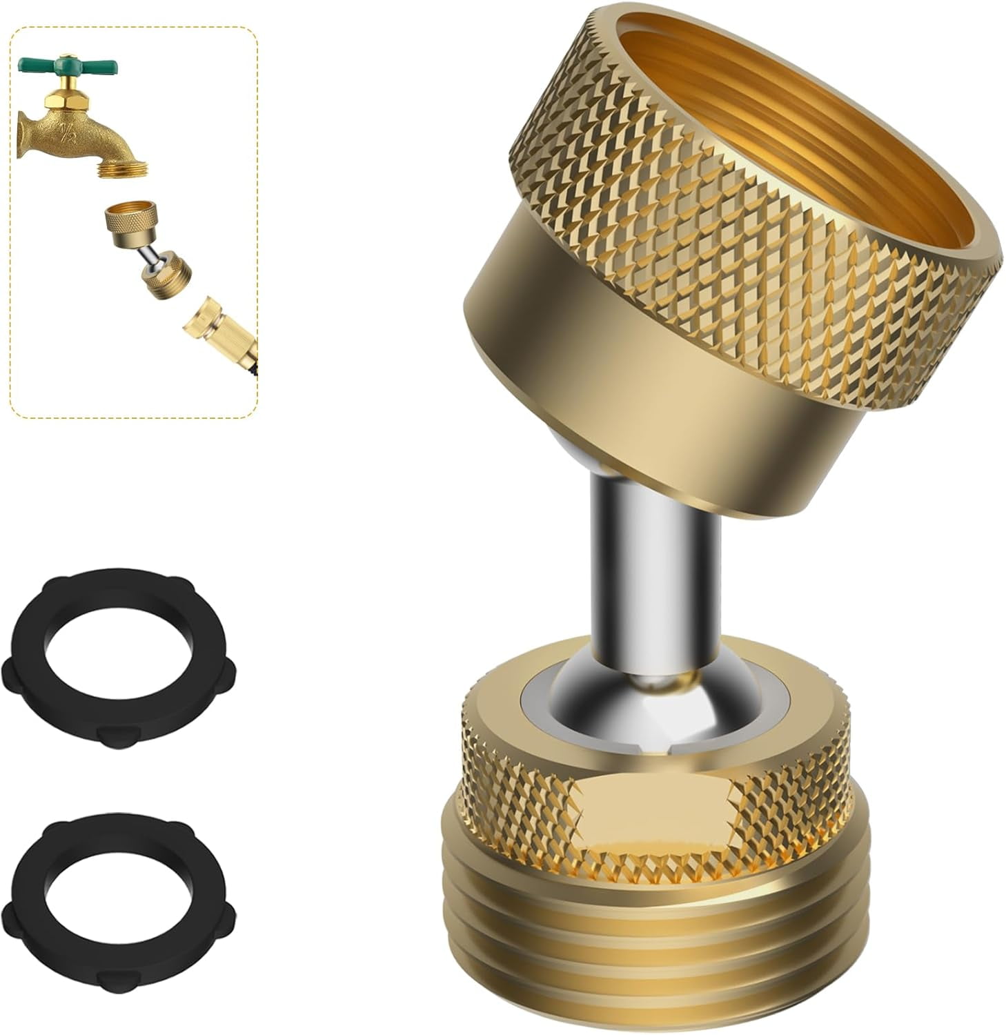 POWSDC-Garden Hose Adapter, Swivel Brass Garden Hose Protector ...