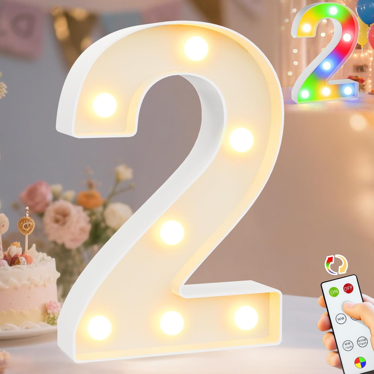 POWSDC-LED Light Up Numbers 2, Warm White and Colorful Lighted Marquee ...