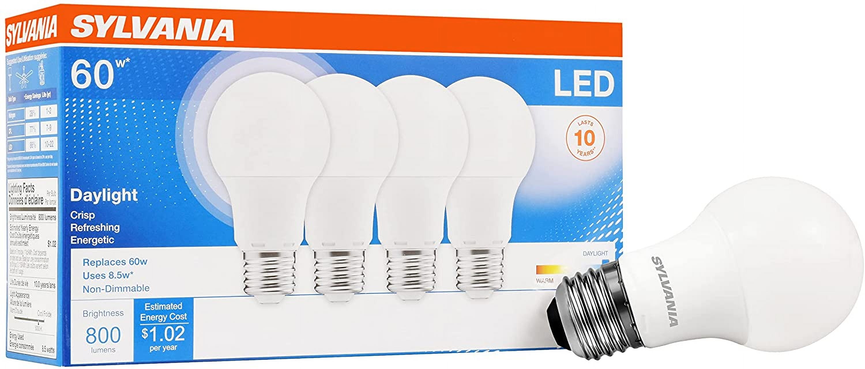 POWSDC-Sylvania LED Light Bulb, 60W Equivalent A19, Efficient 8.5W ...