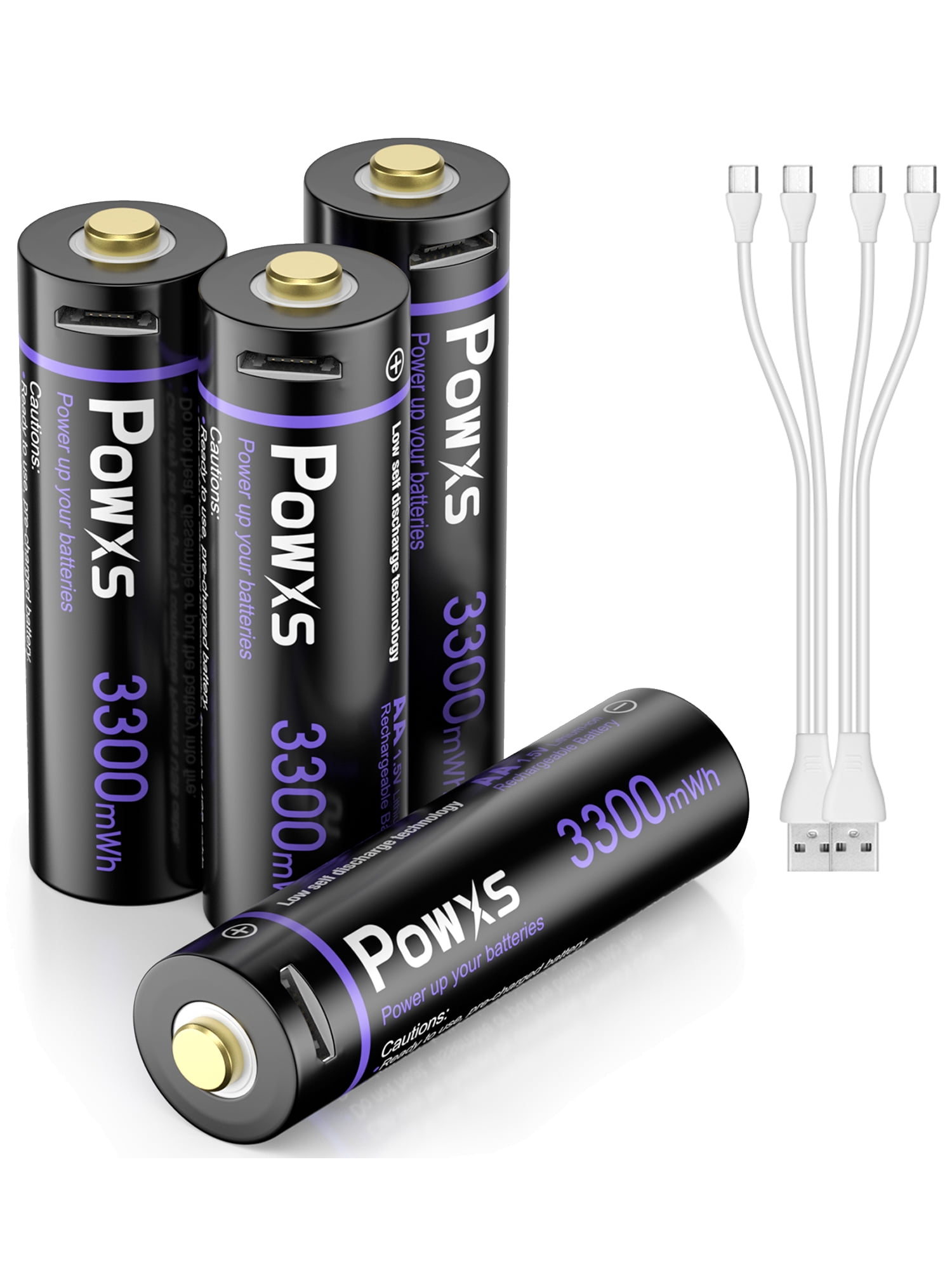 POWXS USB Lithium Batteries AA Rechargeable 3300mWh Super Capacity Fast ...