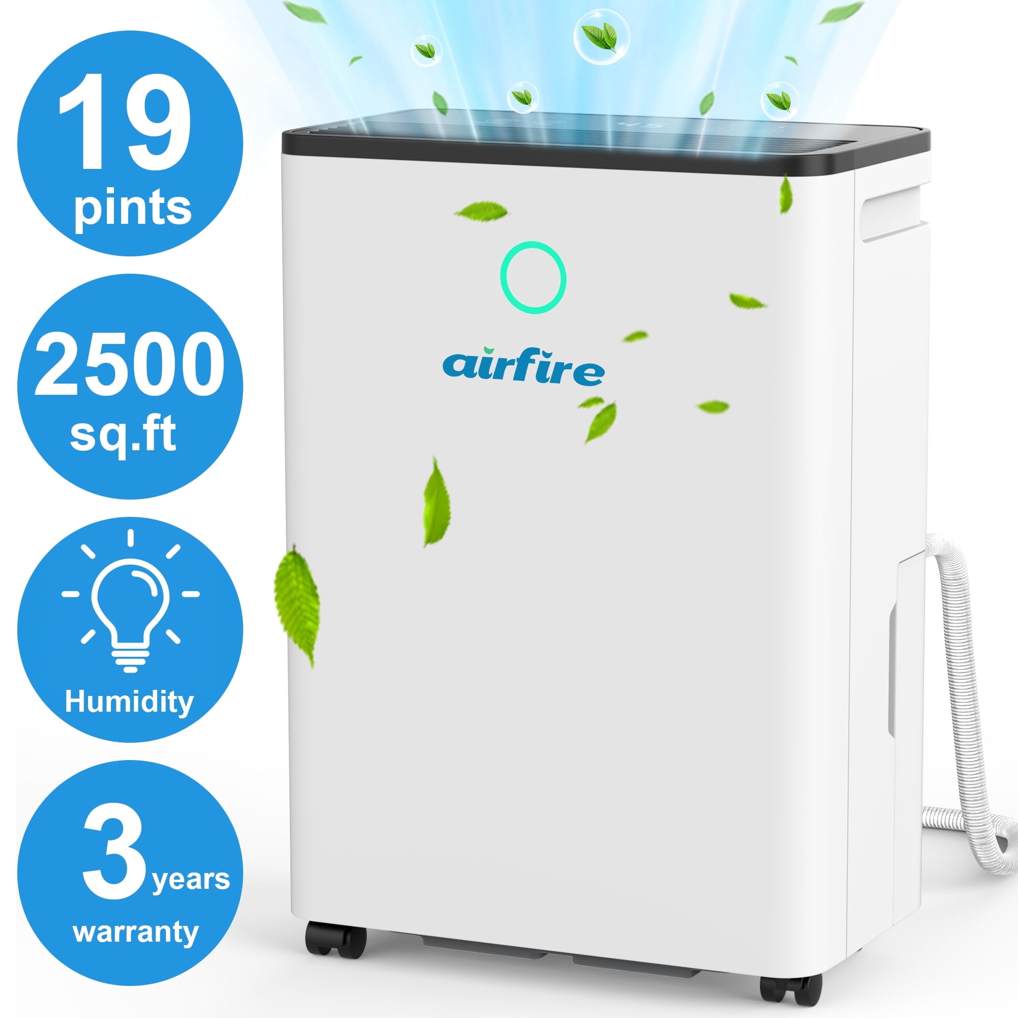 AIRFIRE Dehumidifier, 19 Pint (DOE) Dehumidifier with Drain Hose, Max ...