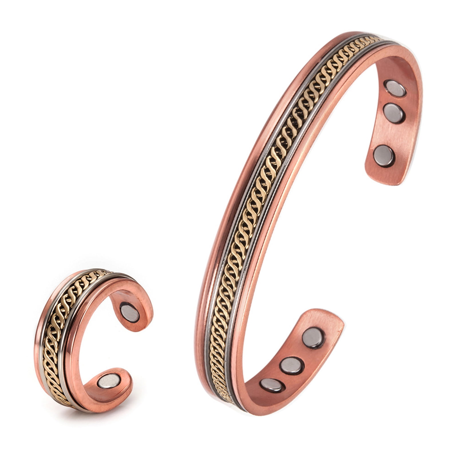 POYOGA 2x Copper Jewelry Set for Women Twisted Open Cuff Bangle Adjustable Copper Magnet ...