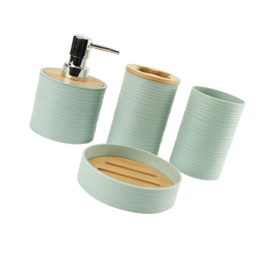 POYOGA Natural Wood Grains Bathroom Storage Set 4PCS Plastic Waved Lid ...