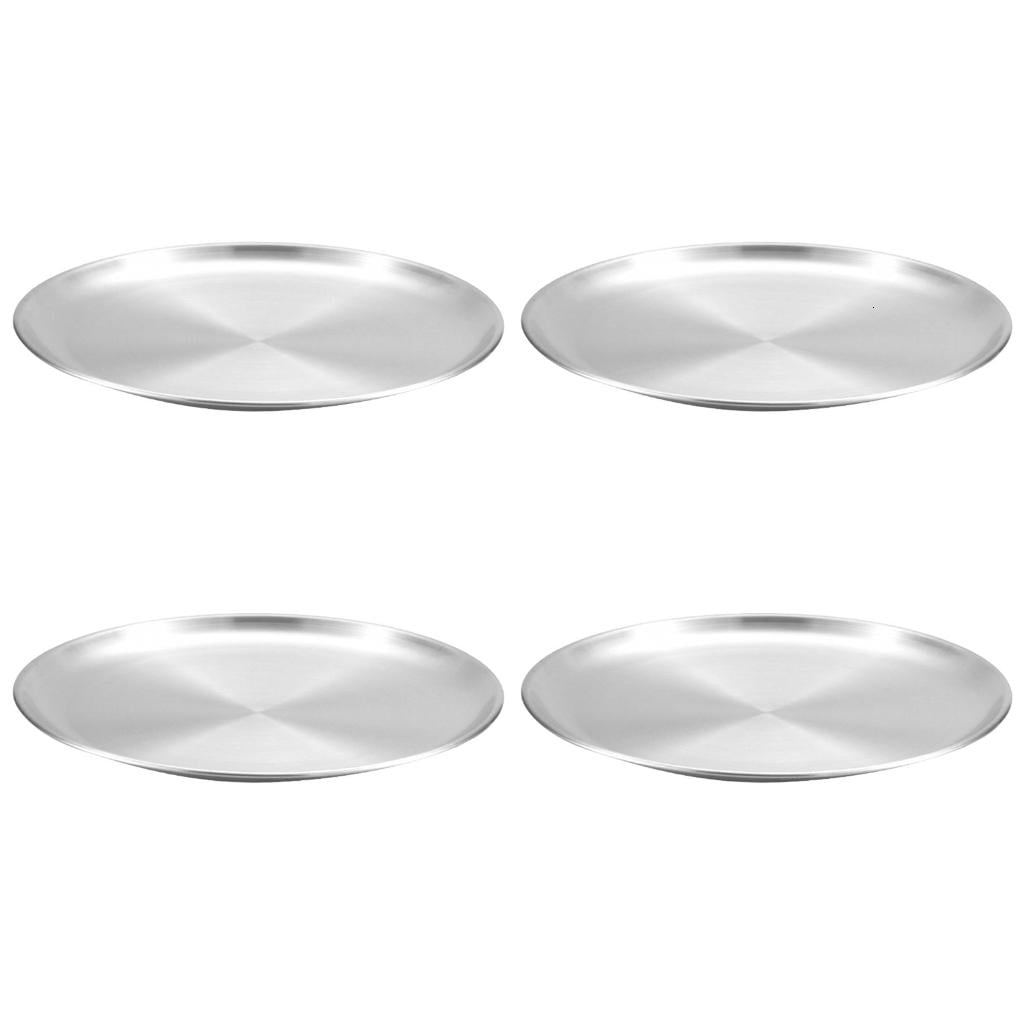 POYOGA Pack of 4 Multipurpose Dining Plate 304Stainless Steel Kitchen ...