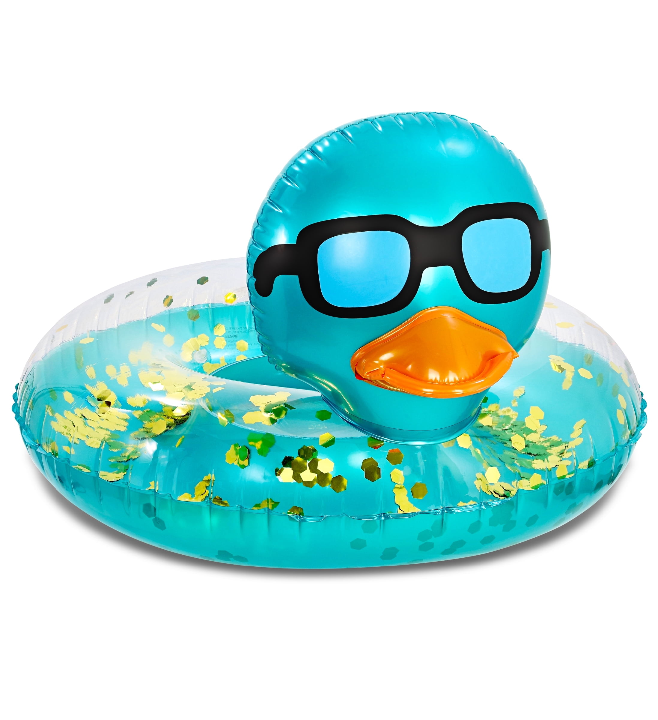 POZA Inflatable Duck Pool Float Tube, 36 Inch Blue and Gold Confetti ...