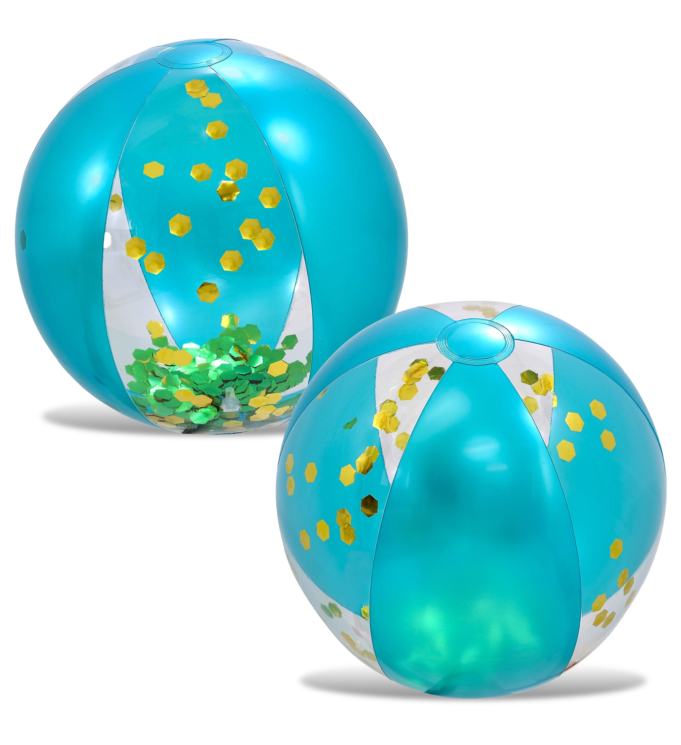 POZA Inflatable Glitter Beach Balls, PVC Blue and Gold/Beach Party ...