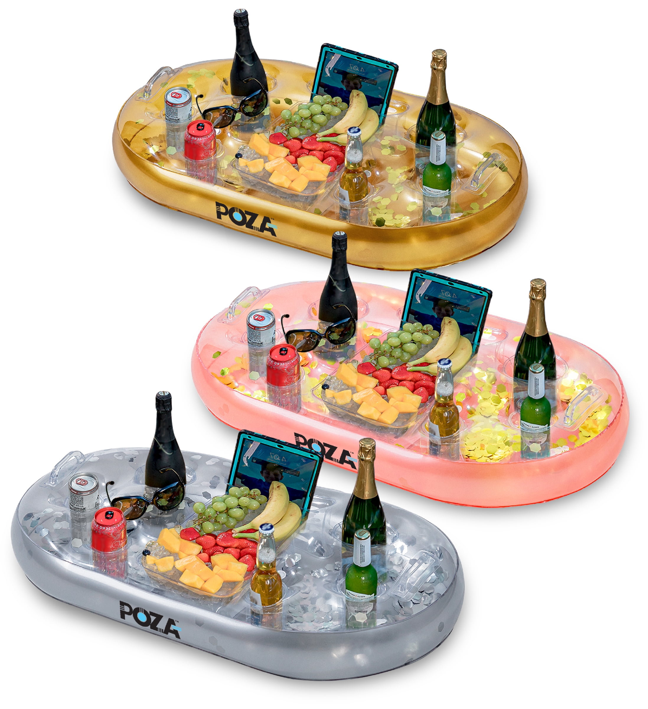 POZA Inflatable Floating Coolers - Luxurious Rose Gold, Gold, Silver Drink Holders filled with ...