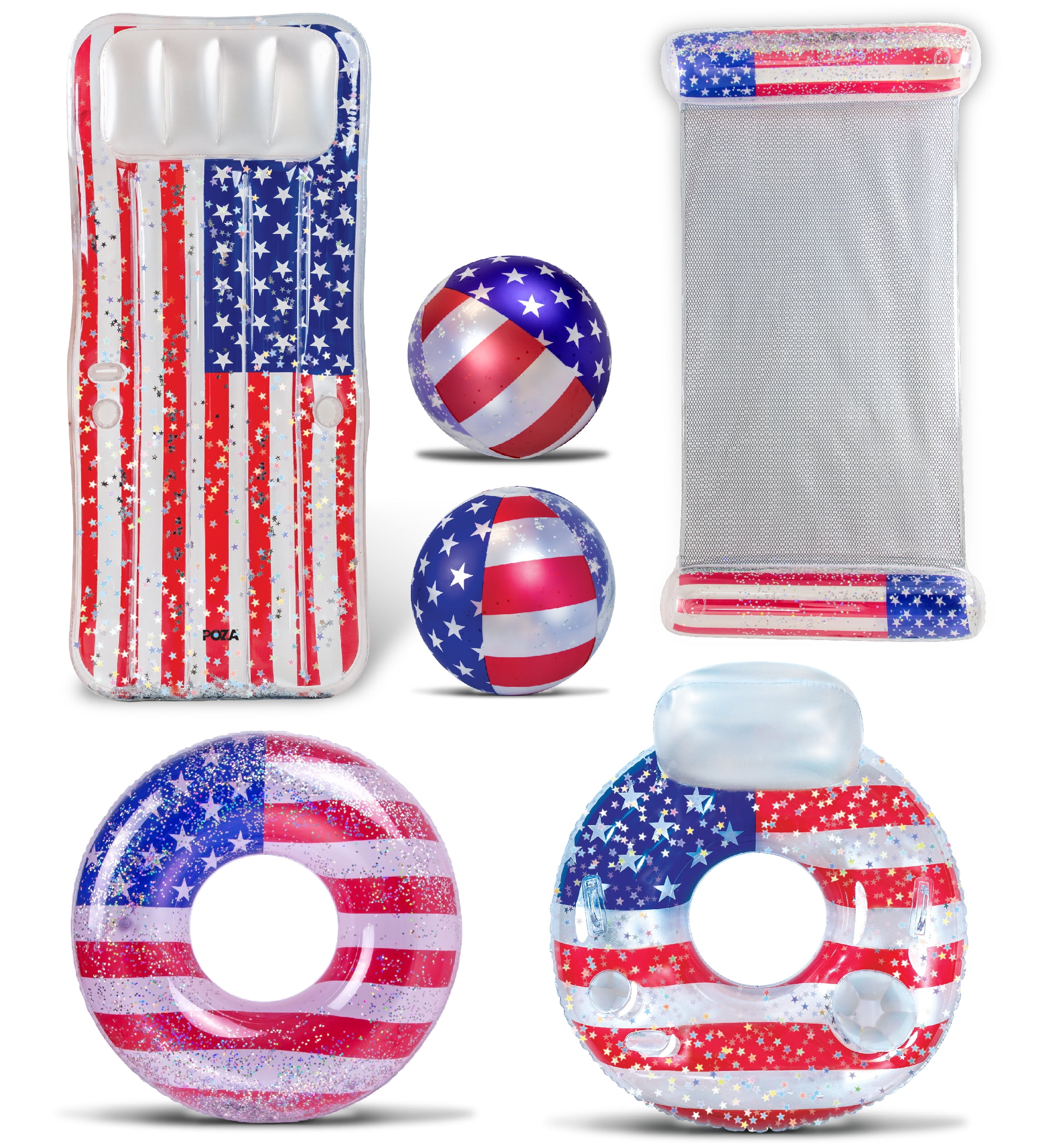 POZA Inflatable USA Flag Pool Floats - Luxury Collection with Confetti ...