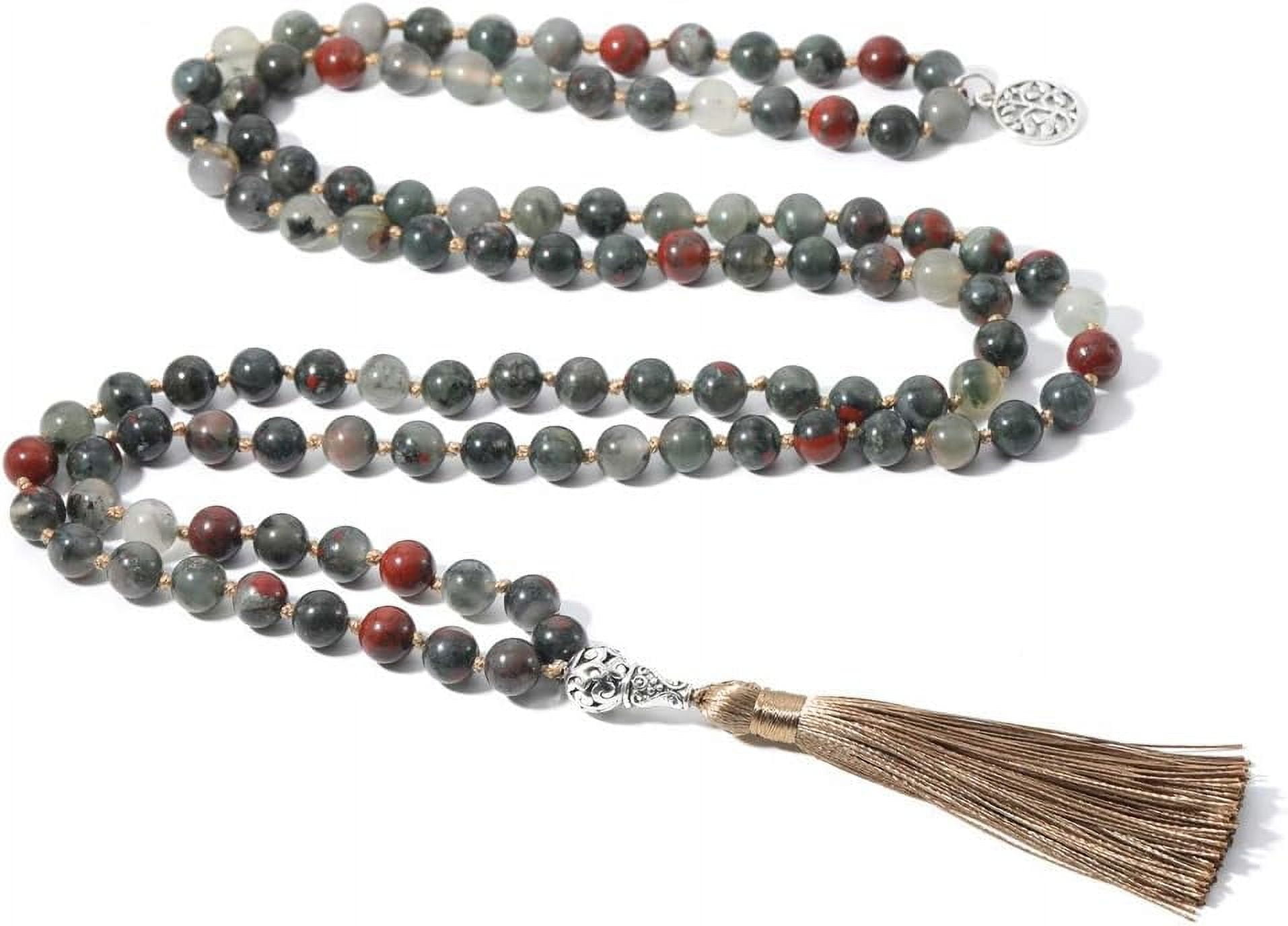 POfo 108 Mala Beads Necklace Semi-Precious Gem Stones Meditation ...