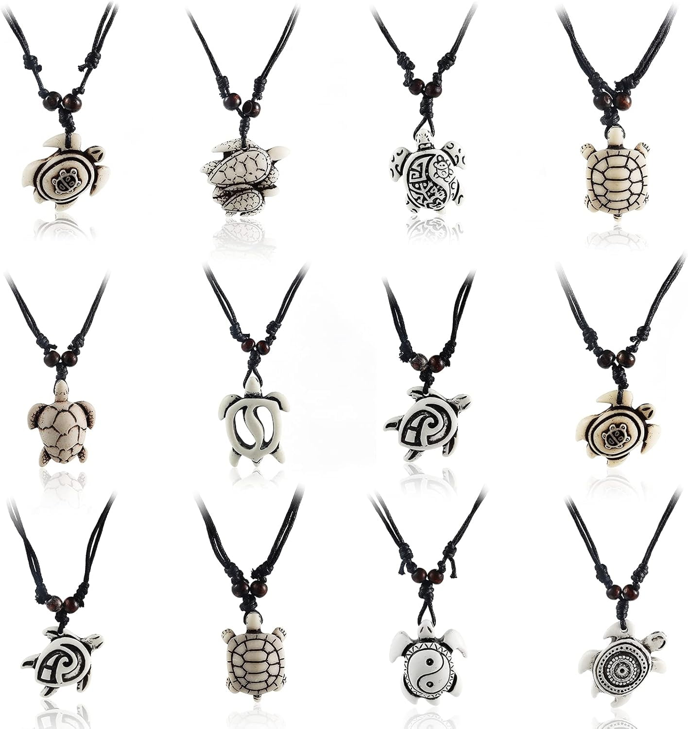 POfo 12Pcs Artificial Bone Carving Sea Turtles Pendant Necklaces Set ...