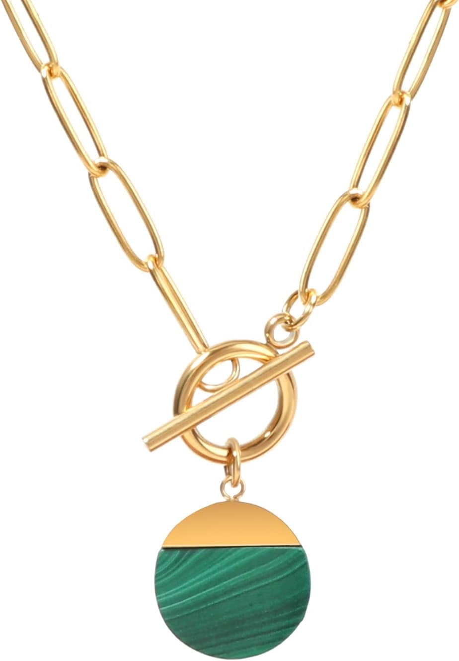 POfo Gold Paperclip Toggle Necklace Natural Stone/Emerald Cut ...