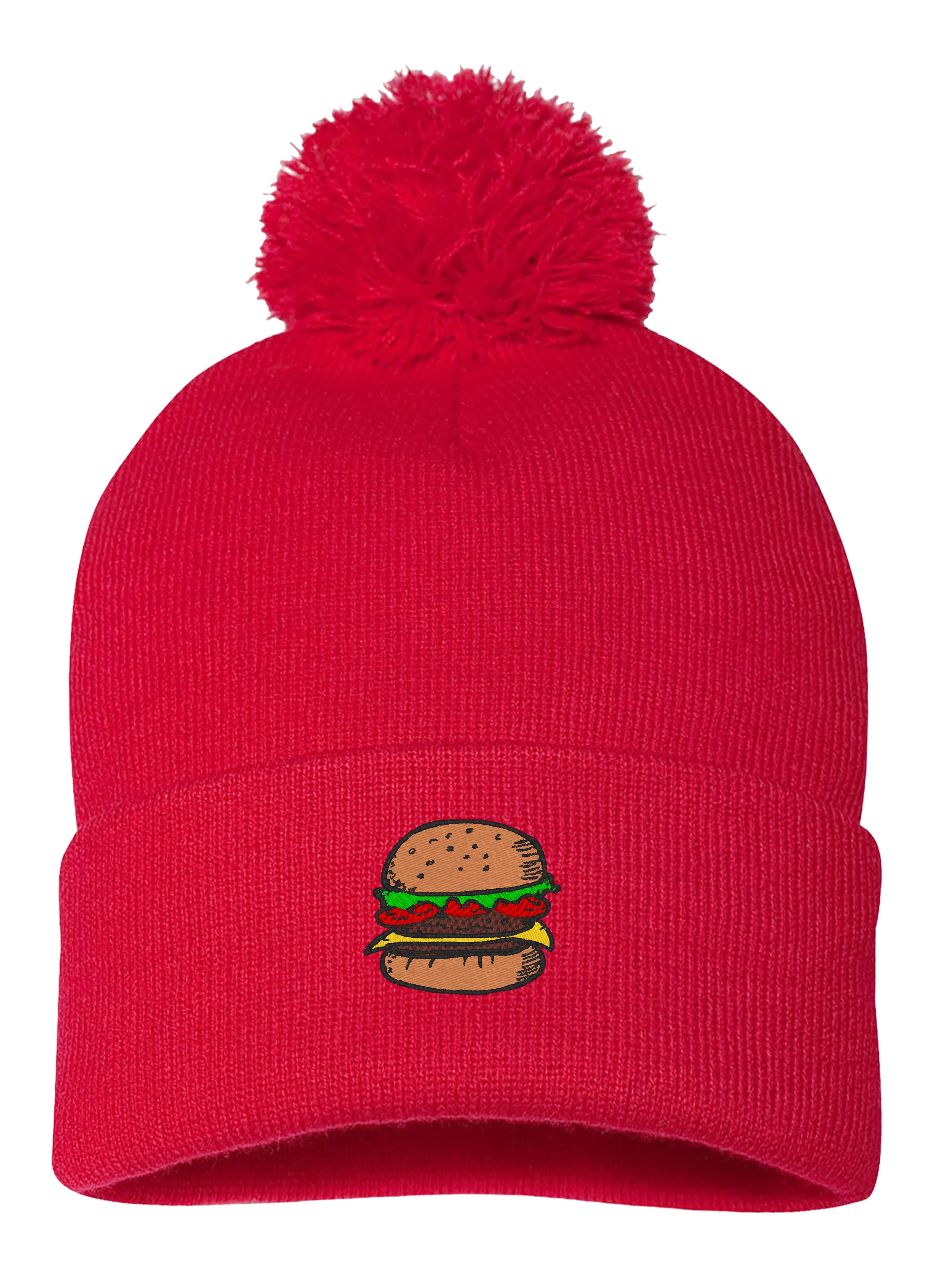 PP-BNE Embroidered Pom Pom Hamburger Beanie for Men and Women-EM-0030 ...