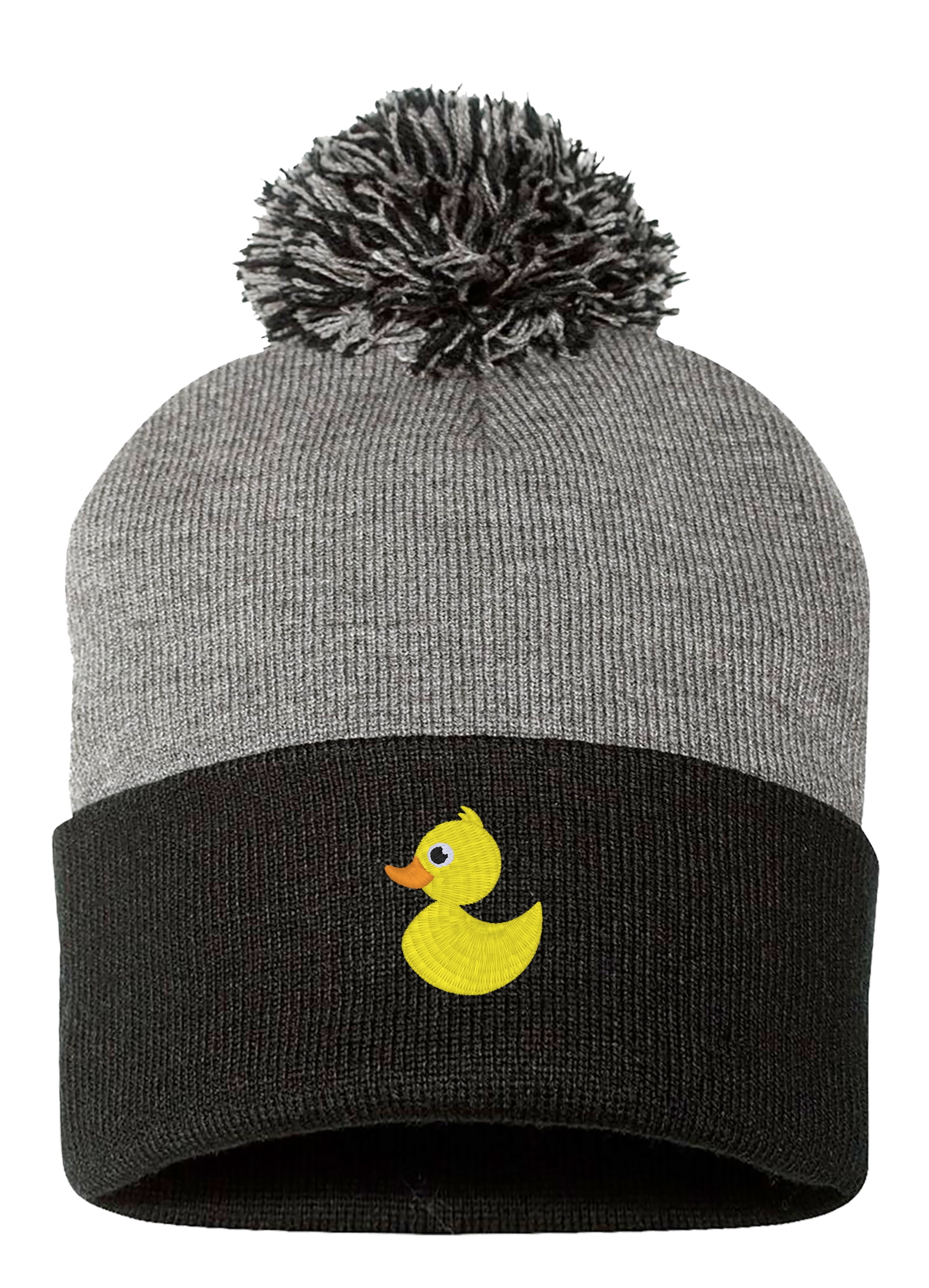 PP-BNE Embroidered Pom Pom Rubber Duck Beanie for Men and Women ...