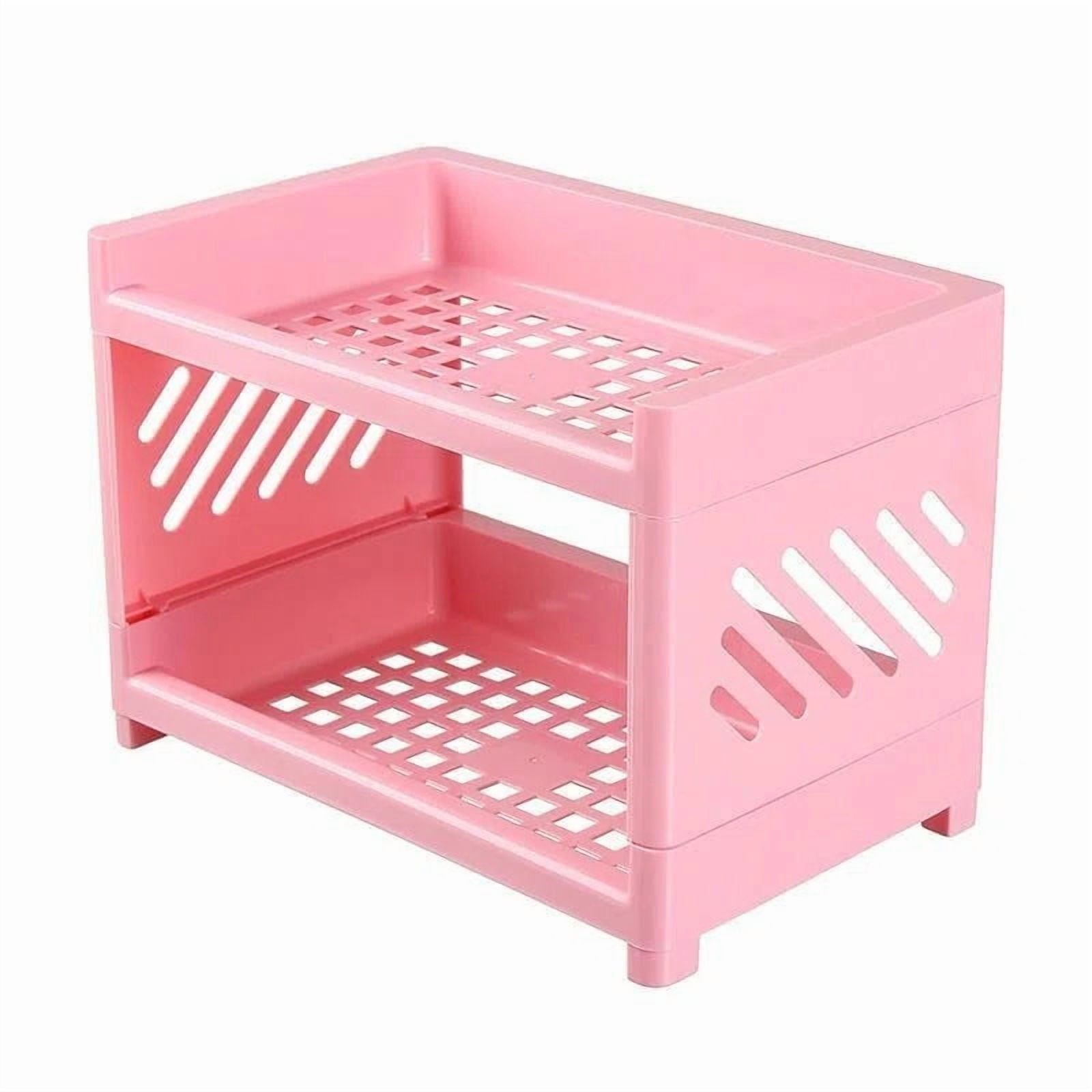 PP Desktop Double Layer Storage Rack Rectangular White Organizing ...