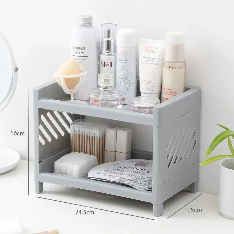 PP Desktop Double Layer Storage Rack Rectangular White Organizing ...