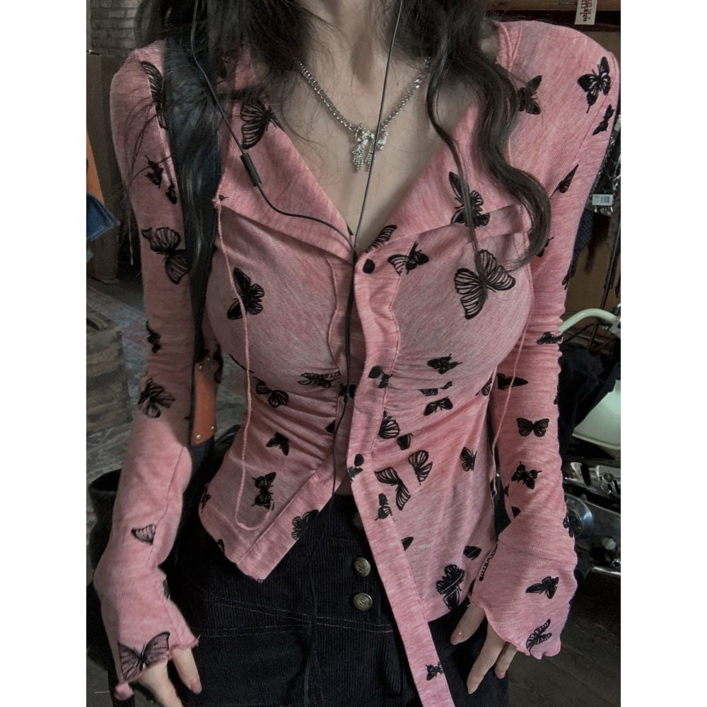 PP Korean Fashion Designer Butterfly Y2k Fashion Women Shirts Blouses ...