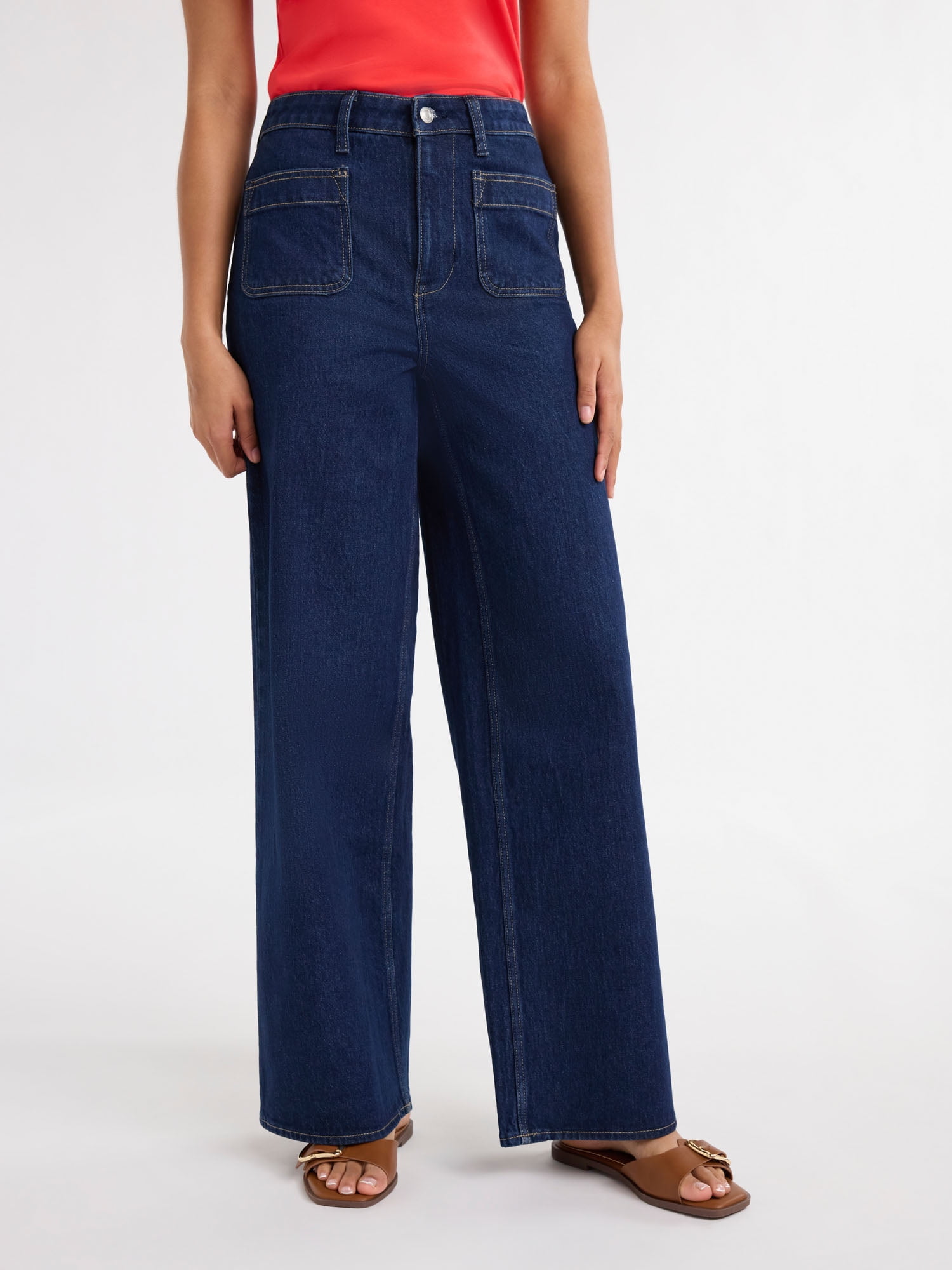Free Assembly Women's and Women's Plus Wide Leg Jeans with Patch ...