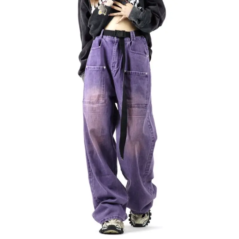 PP Y2k Purple Colored Baggy Jeans Women Wide leg Oversize Cargo Pants ...