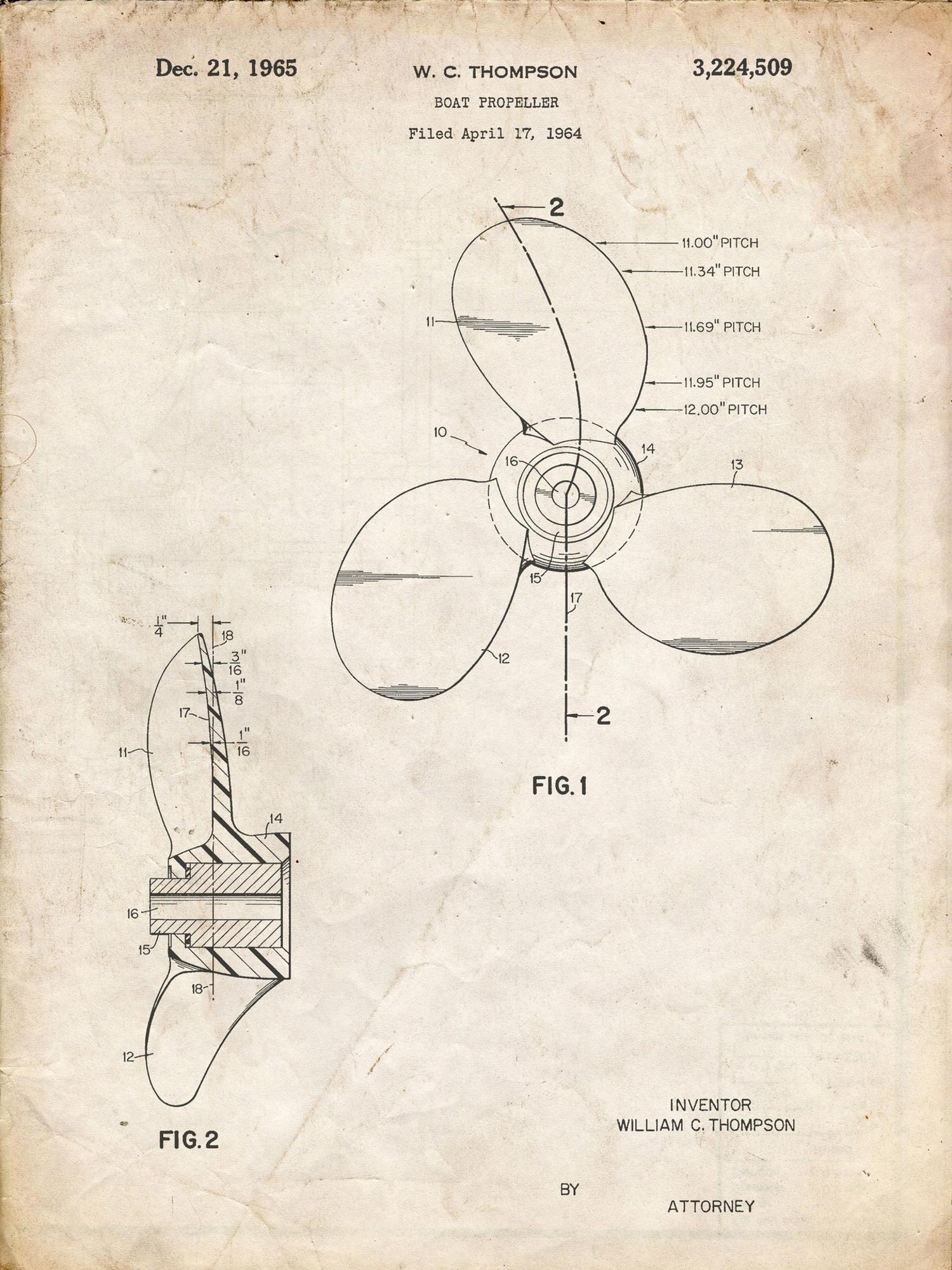Art.com PP746-Vintage Parchment Boat Propeller 1964 Patent Poster ...