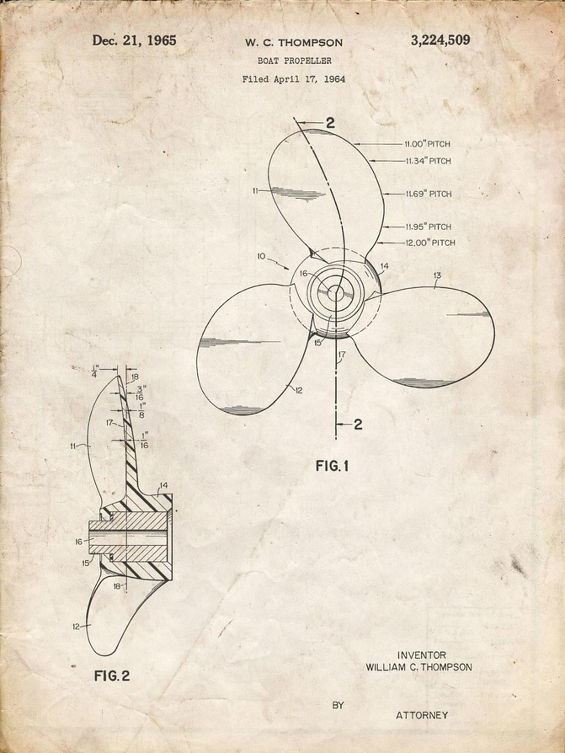 PP746-Vintage Parchment Boat Propeller 1964 Patent Poster Giclee Print ...